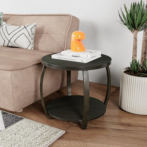 Drum End Side Table Round Wood End Tables Living Room, Mid Accent ...