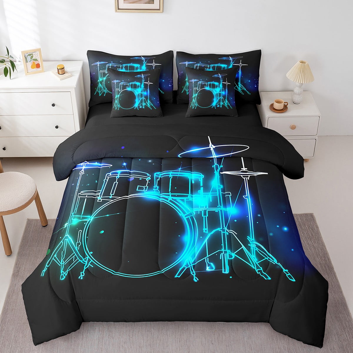 Drum Kit Bed in a Bag Queen Comforter Set 7 Piece,Musical Instruments ...