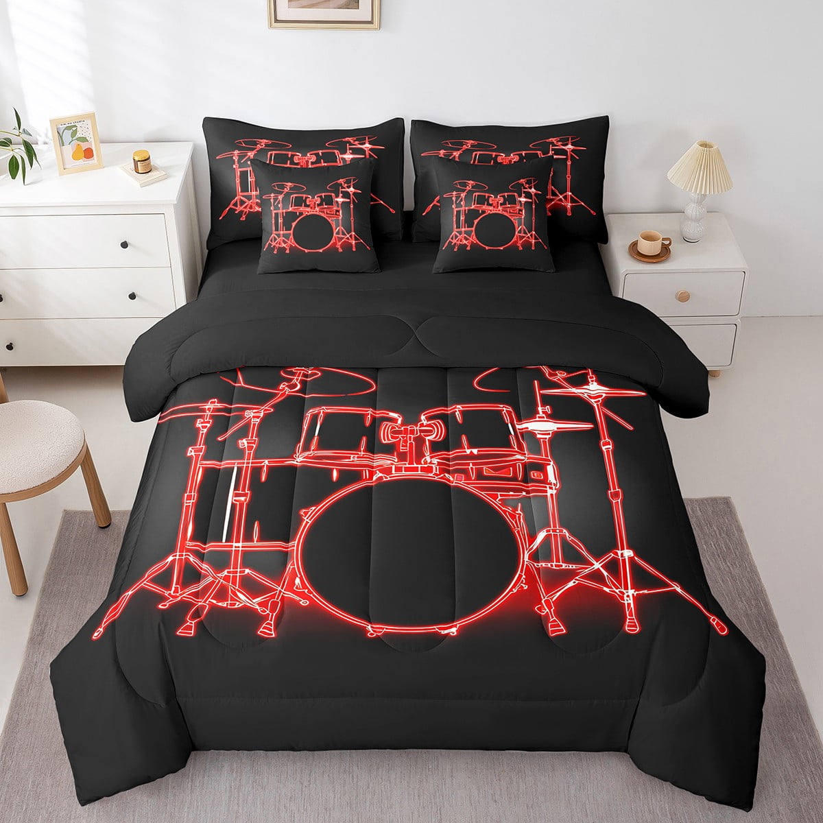 Drum Kit Bed in a Bag Queen Comforter Set 7 Piece,Musical Instruments ...