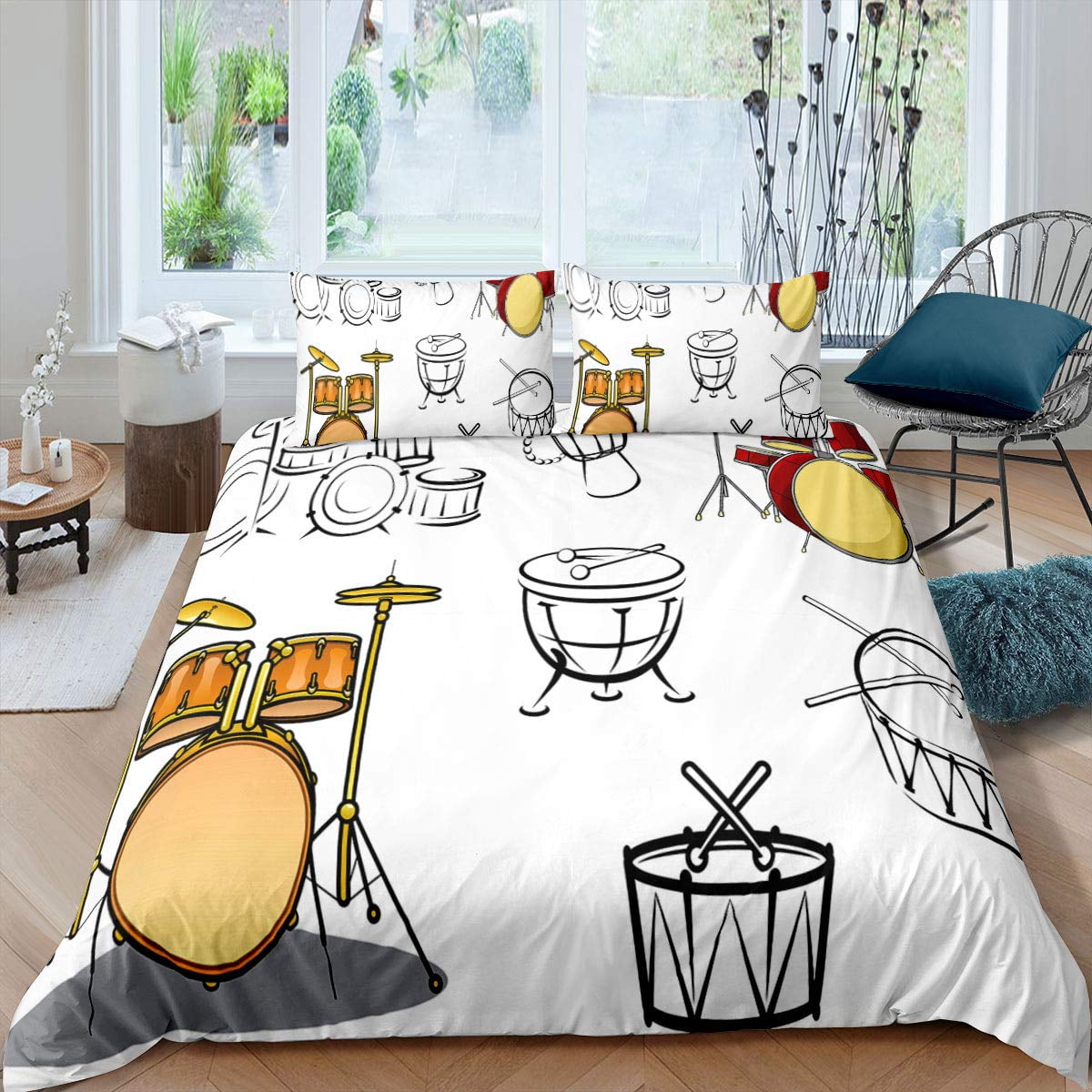 Drum Kit Bedding Set Rock Roll Music Duvet Cover King Size Modern Pop ...
