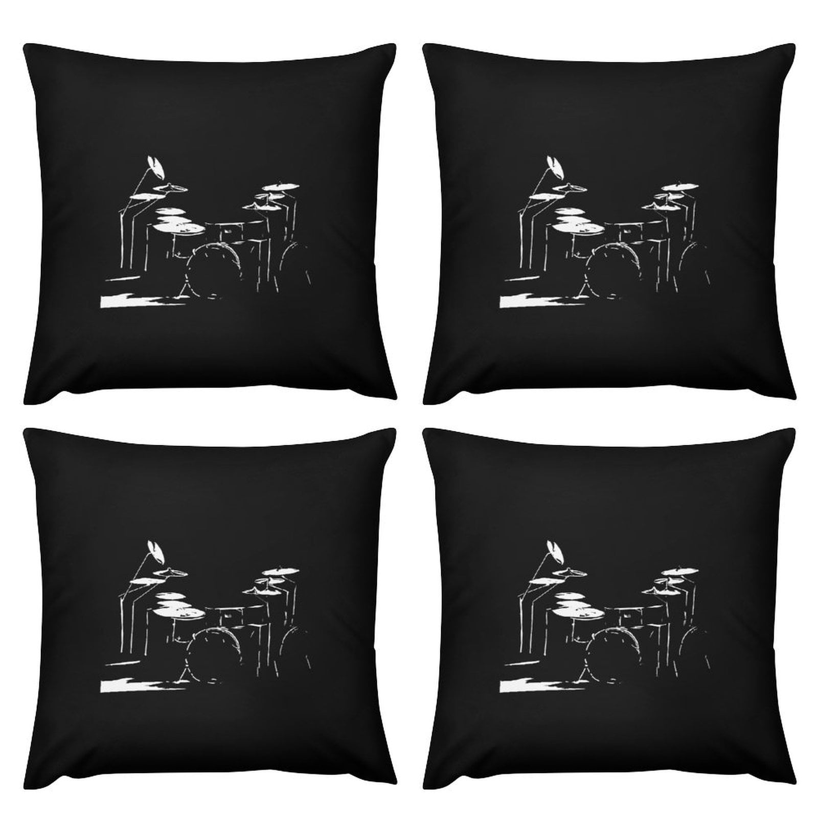 Drum Kit Black And White 4 Pcs Cushion Covers Sofa Cushion Covers Short ...