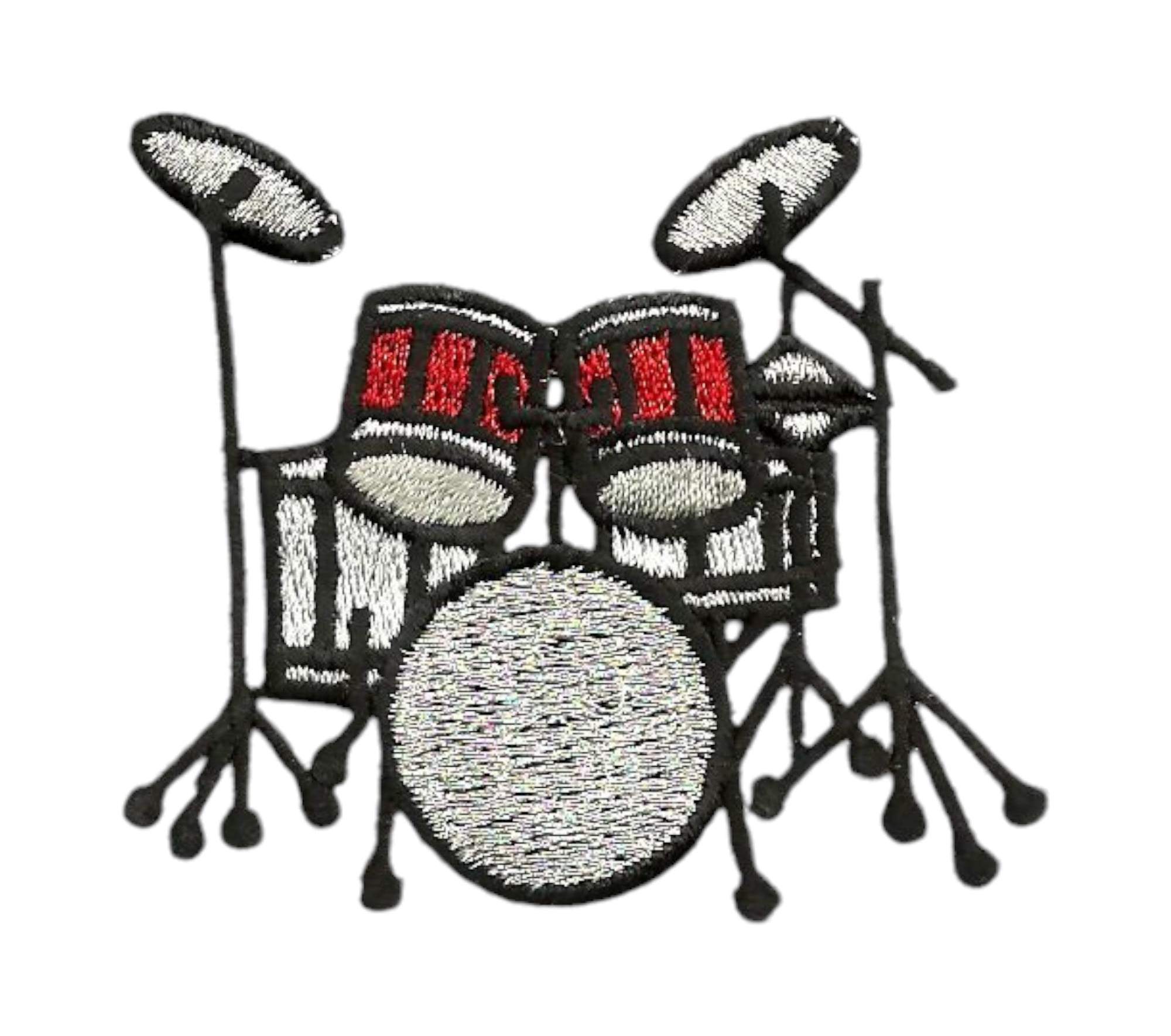 Drum Kit, Red/Black/Silver, Music Set, Embroidered, Iron on Patch ...