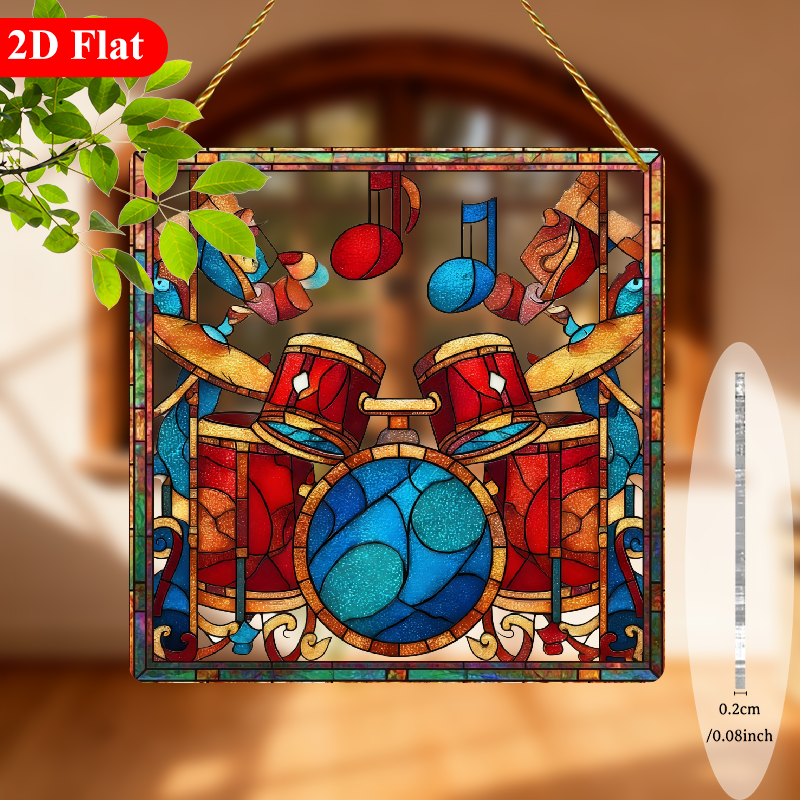 Drum Kit Suncatcher - Colorful Cartoon Drum Set with Cymbals Sticks ...