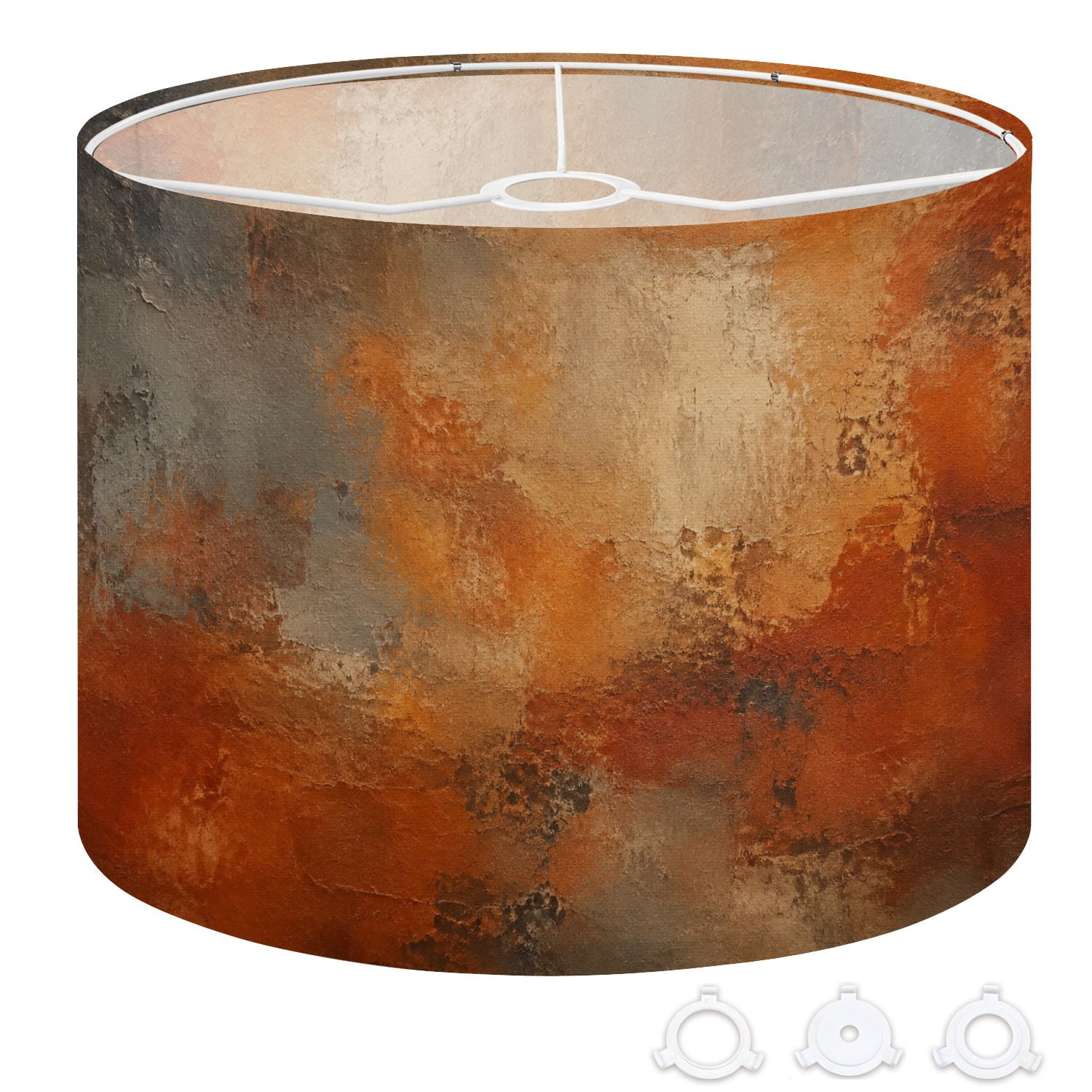 Drum Lamp Shade Abstract Art copper rust Shades Orange Gray Cream ...