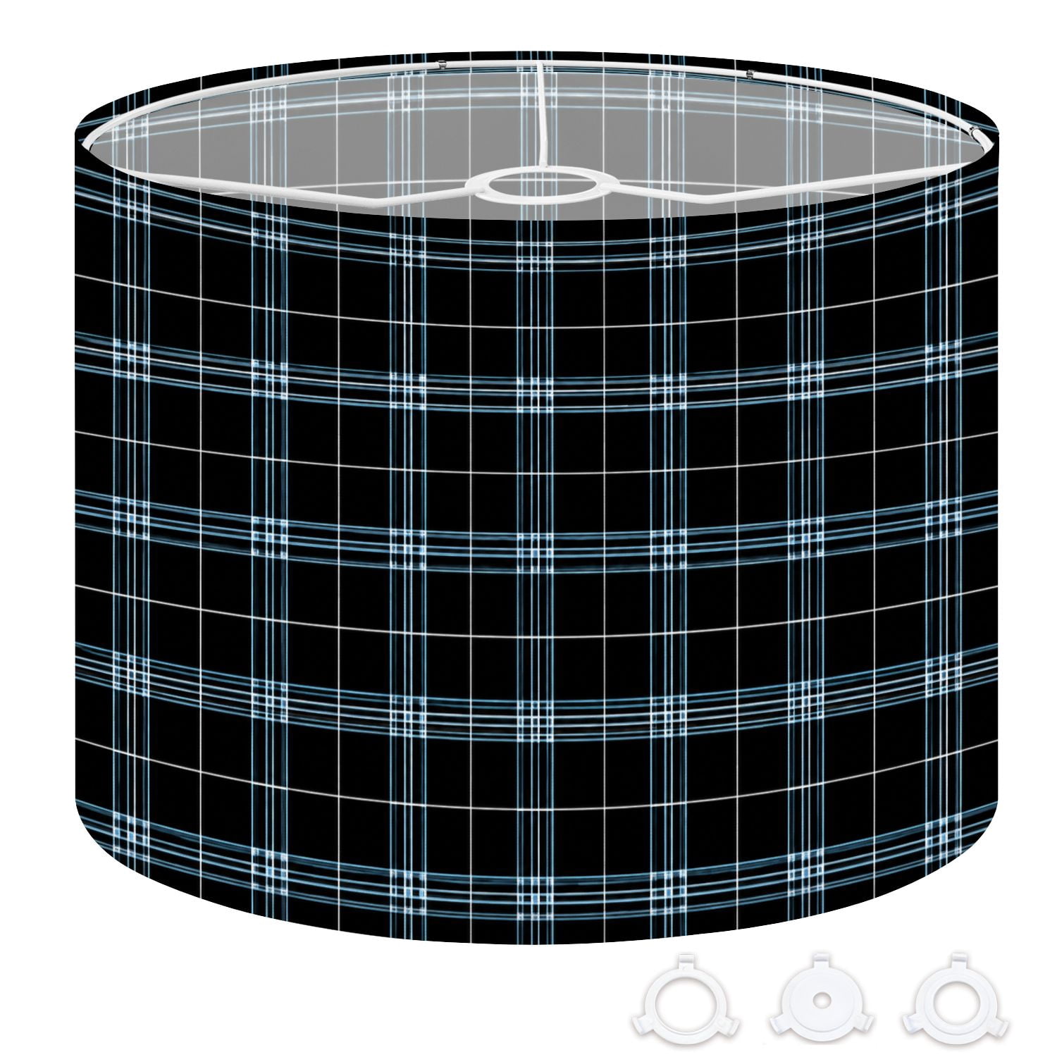 Drum Lamp Shade Blue black Checkered Elegant Black Gingham Plaid Tartan ...