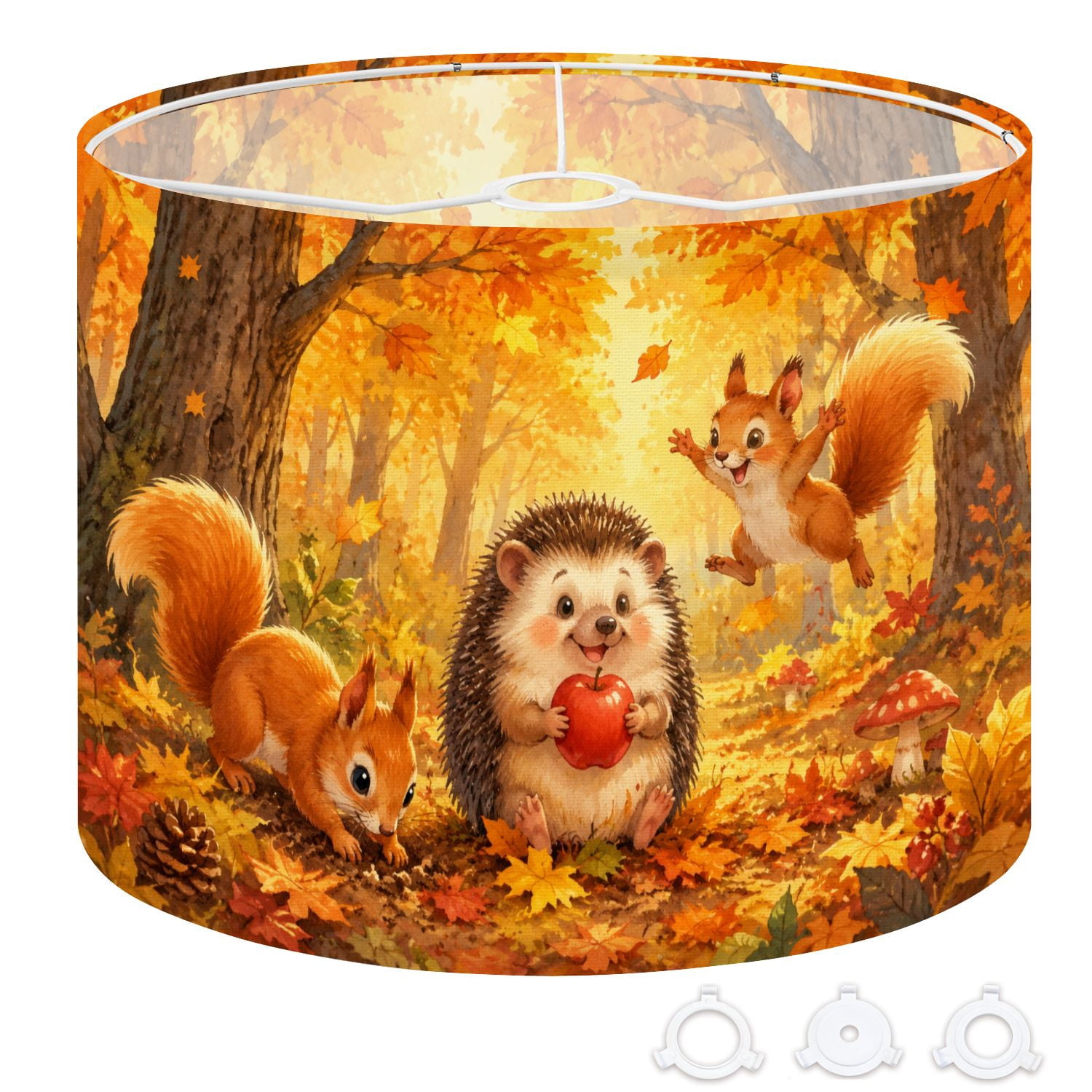Drum Lamp Shade Cute Hedgehog Squirrels Autumn Golden Forest Colorful ...