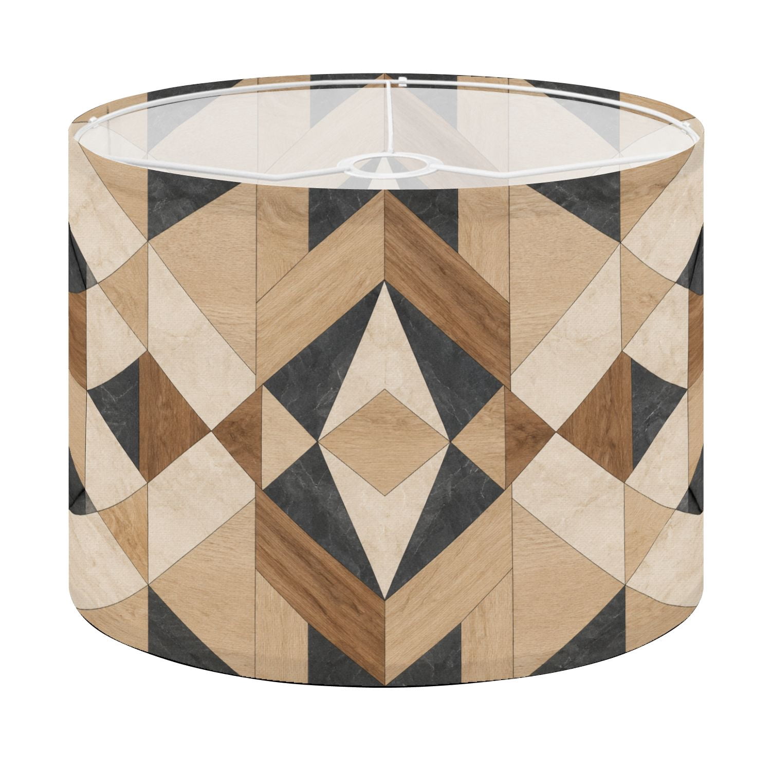 Drum Lamp Shade Geometric Wooden Marble Triangle Mosaic Neutral Earth ...