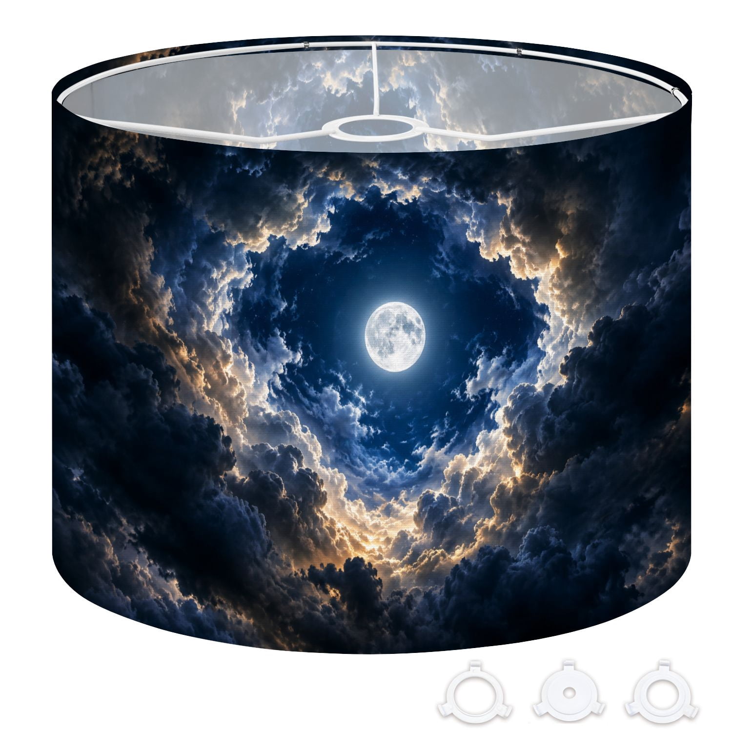 Drum Lamp Shade Majestic Full Moon Surrounded by Dramatic Clouds Blue ...