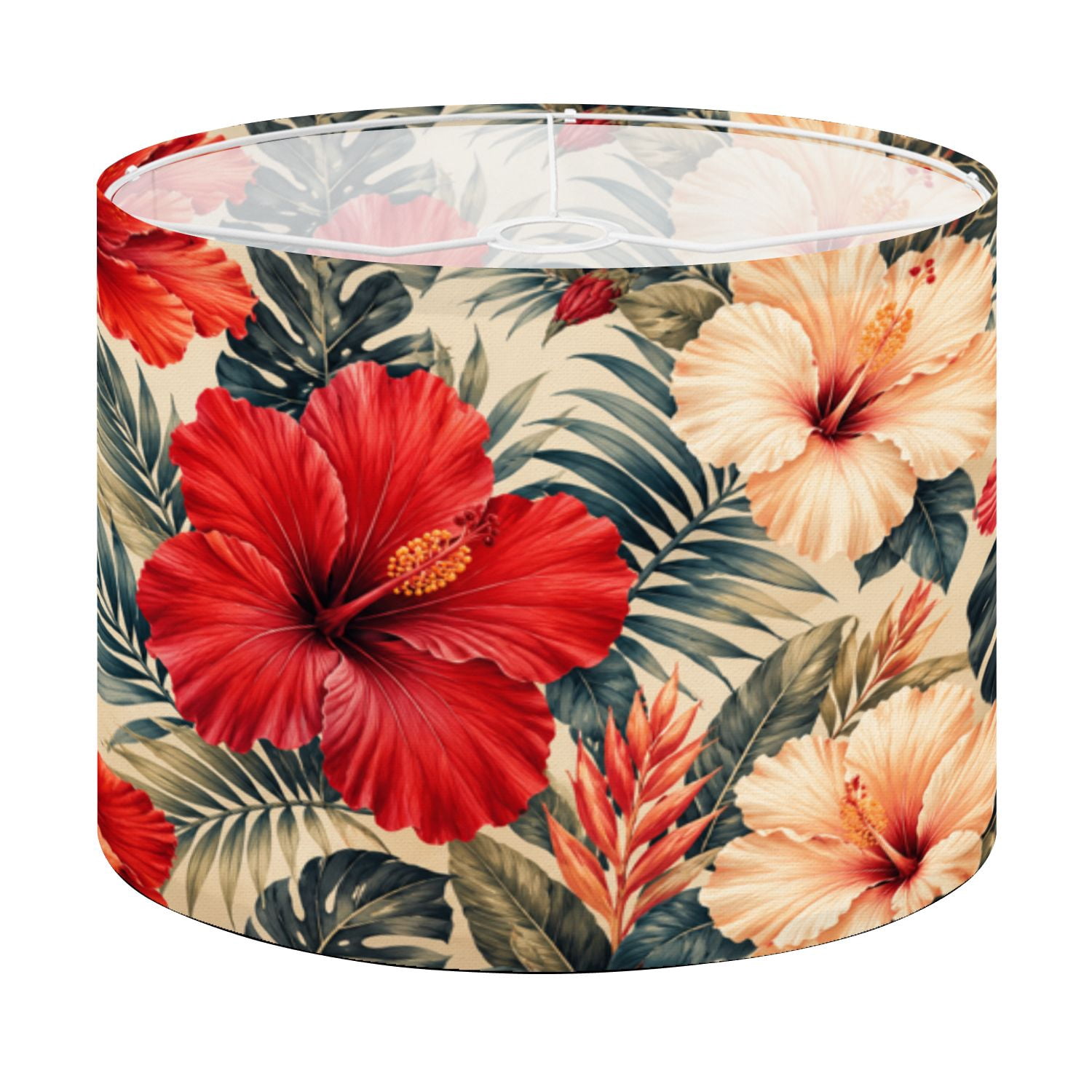 Drum Lamp Shade Tropical vintage red hibiscus strelitzia floral green ...