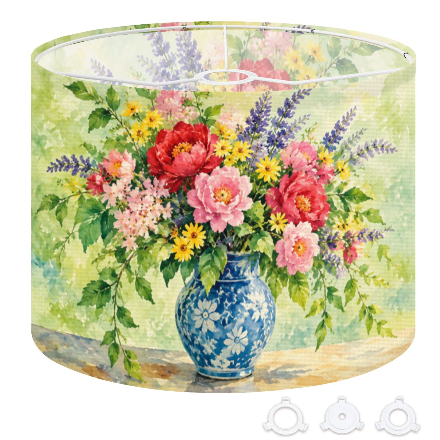 Drum Lamp Shades Floral leaves Green Vase pink Foliage Vintage ...