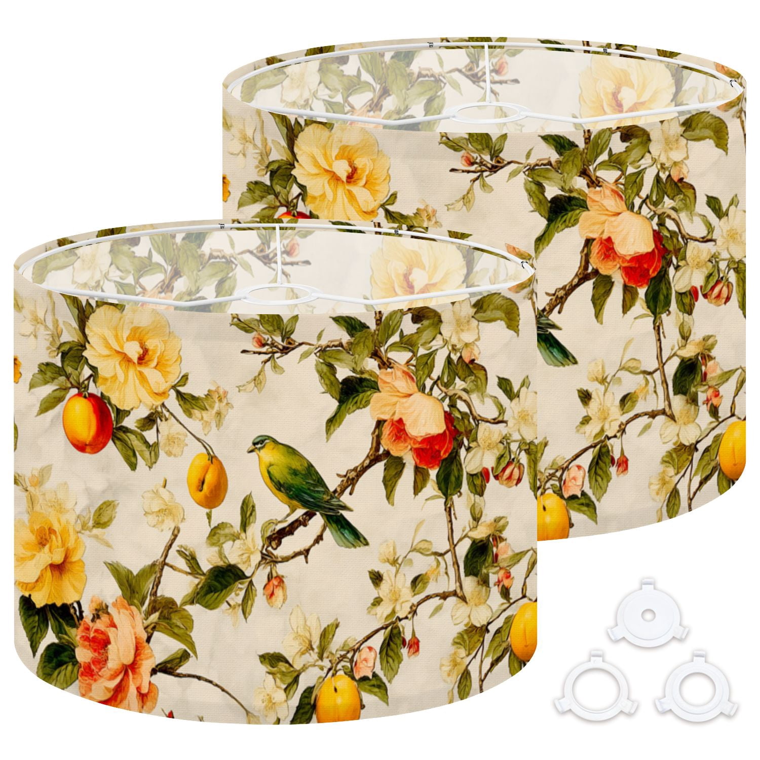 Drum Lamp Shades Set of 2 Watercolor Bird Pomegranate Green Bird Peach ...