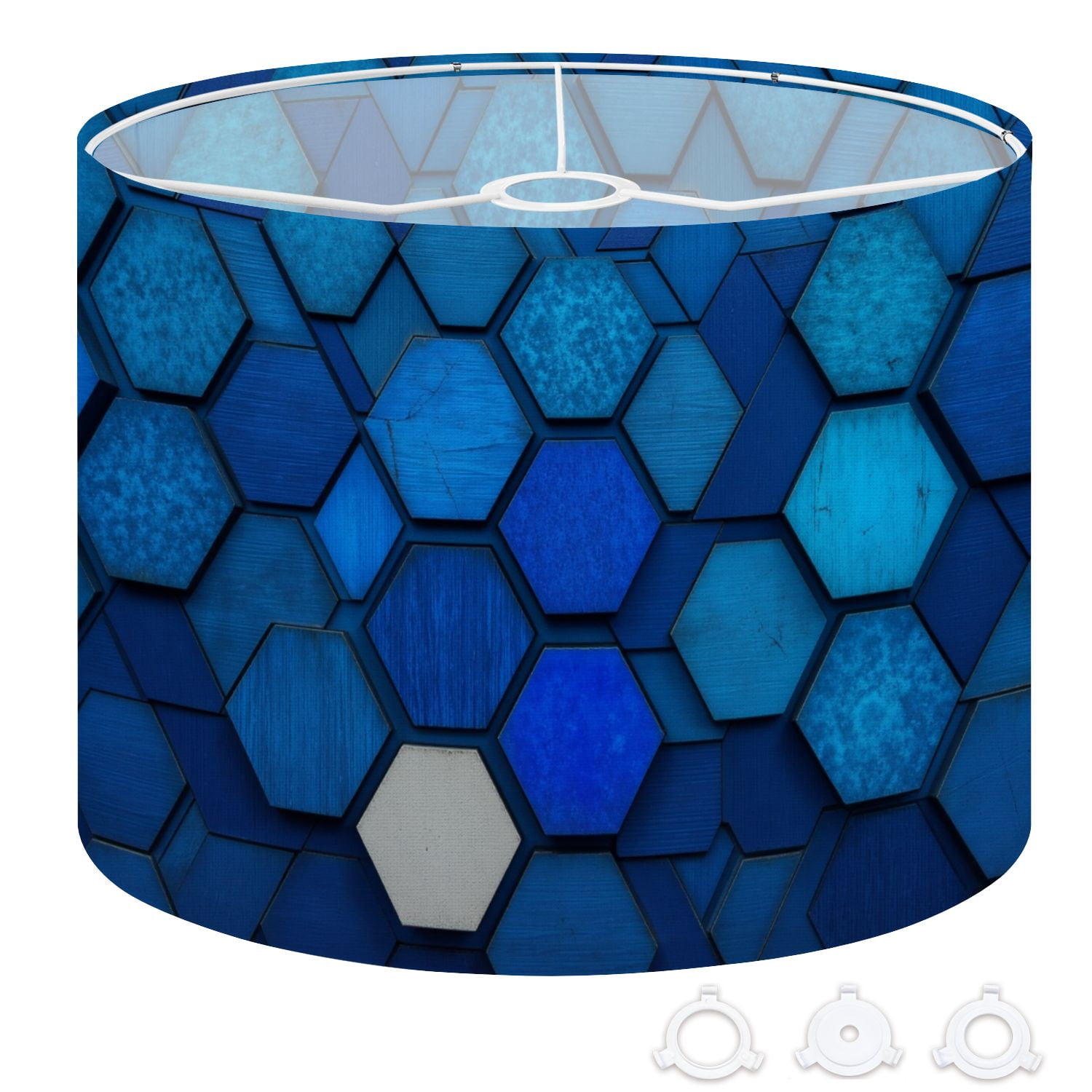 Drum Lampshades 13"x13"x10" Abstract Blue Hexagonal Mixed Shades Light ...