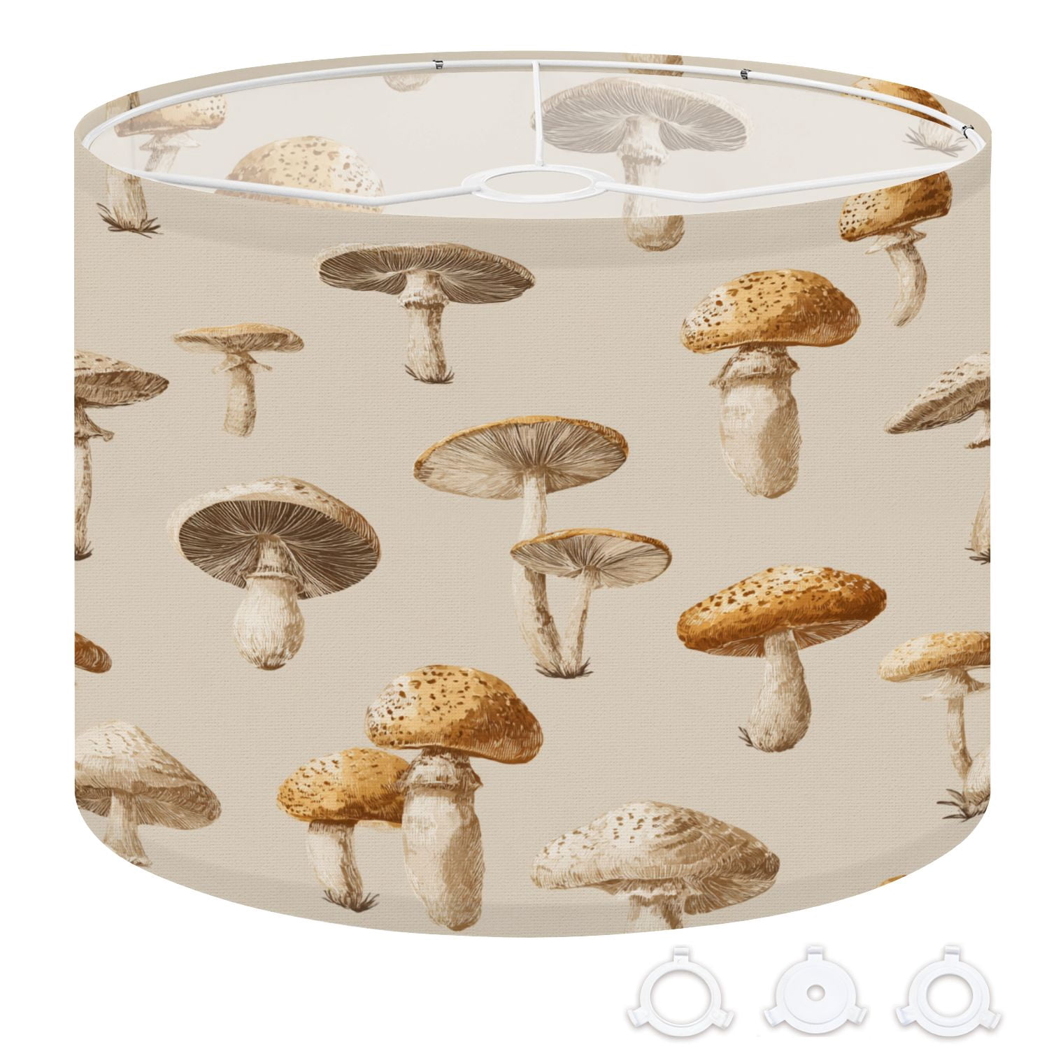 Drum Lampshades 13"x13"x10" Mushrooms Earthy Tones botanical fungi ...