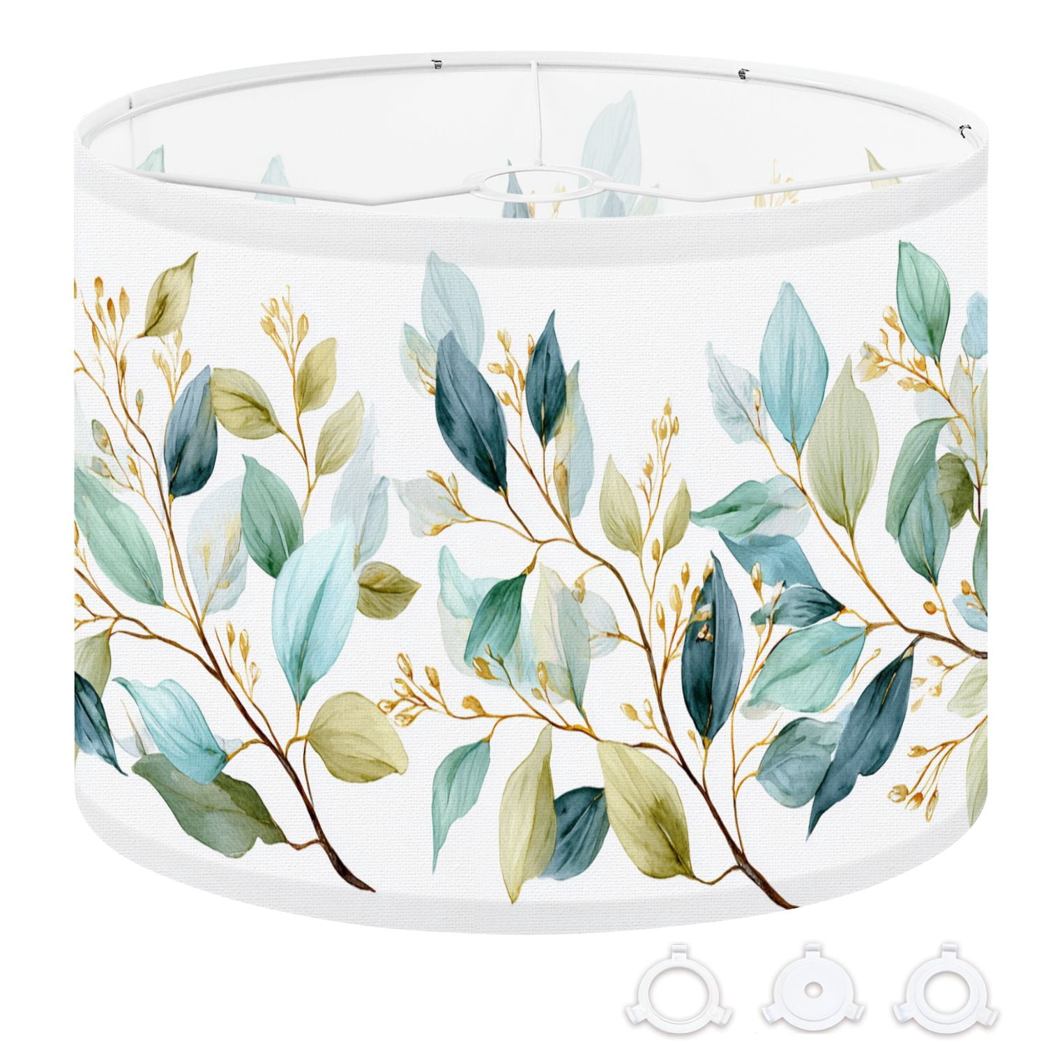 Drum Lampshades 13"x13"x10" watercolor floral green gold leaves ...