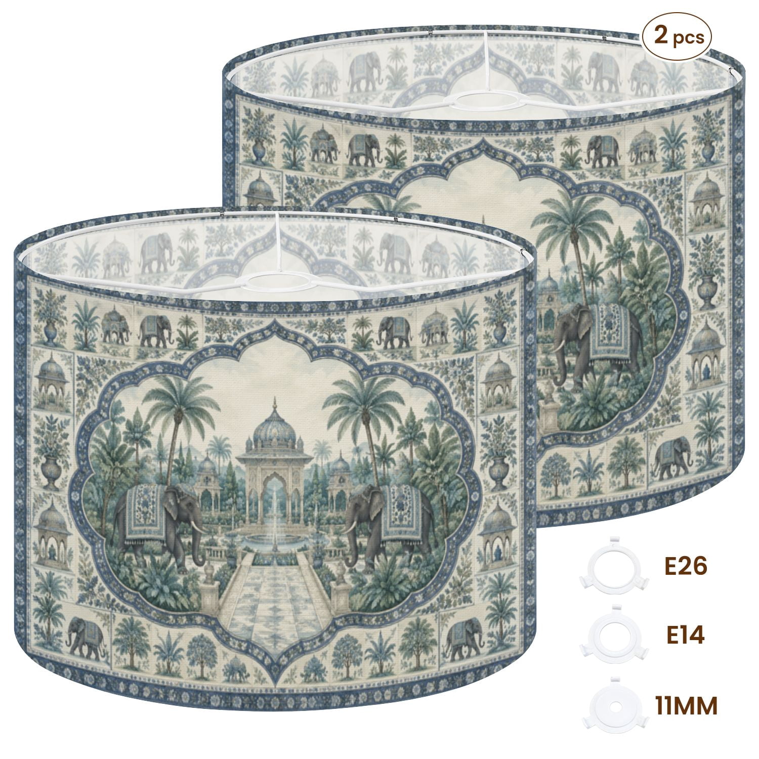 Drum Lampshades Set of 2 13"x13"x10" Traditional Indian Mughal Garden ...
