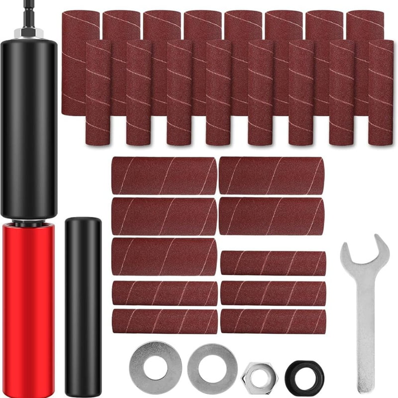 Drum Sander Set,Rubber Sanding Drum Spindle Sander Adapter with 120 Grit Sandpaper Drum, Power ...