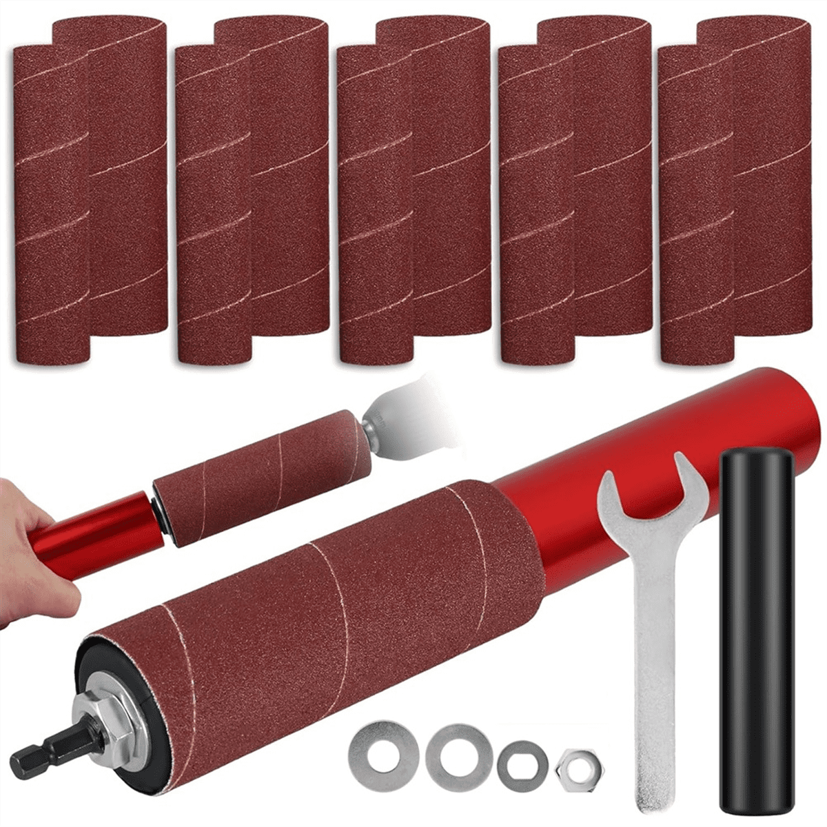 Drum Sander Set,Rubber Sanding Spindle Adapter, with 120 Grit Sandpaper ...