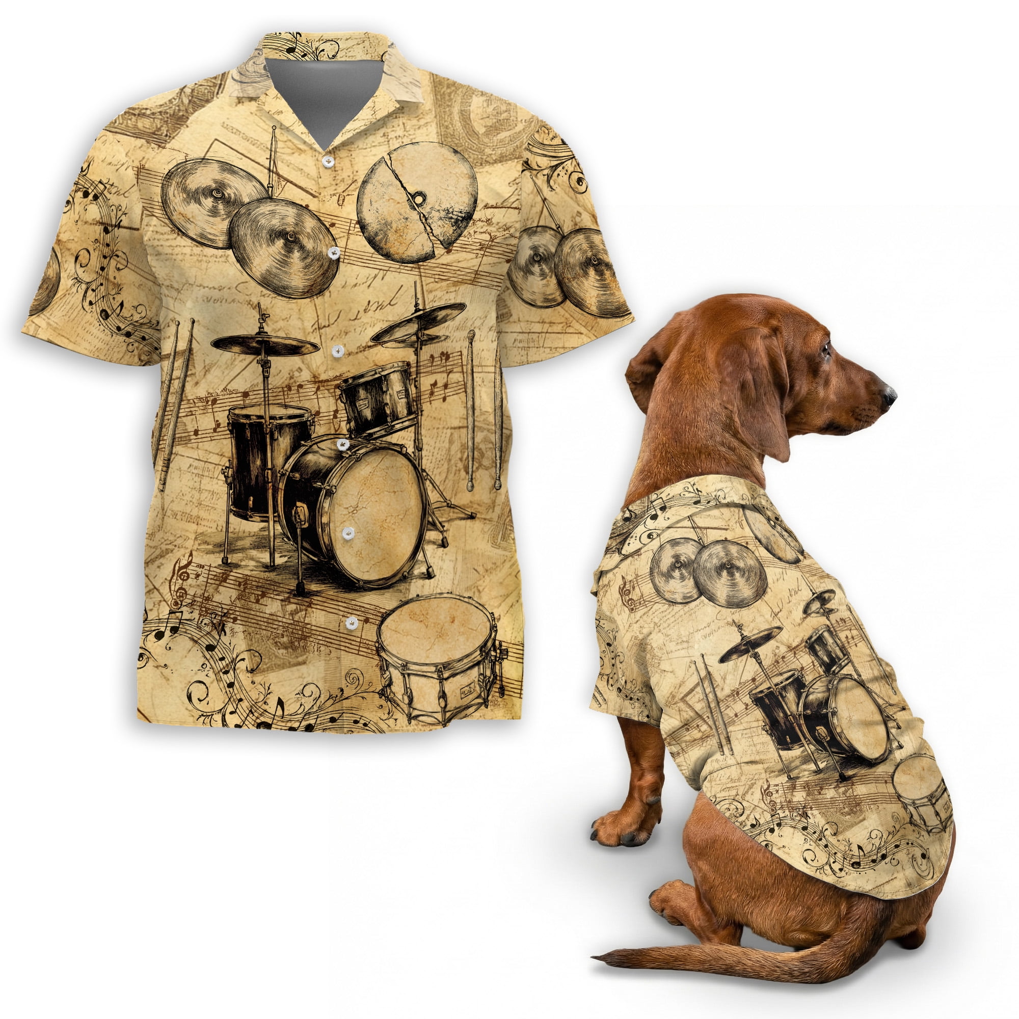 Drum Set Vintage Hawaiian Shirt, Music Lover Percussion Aloha Shirt ...