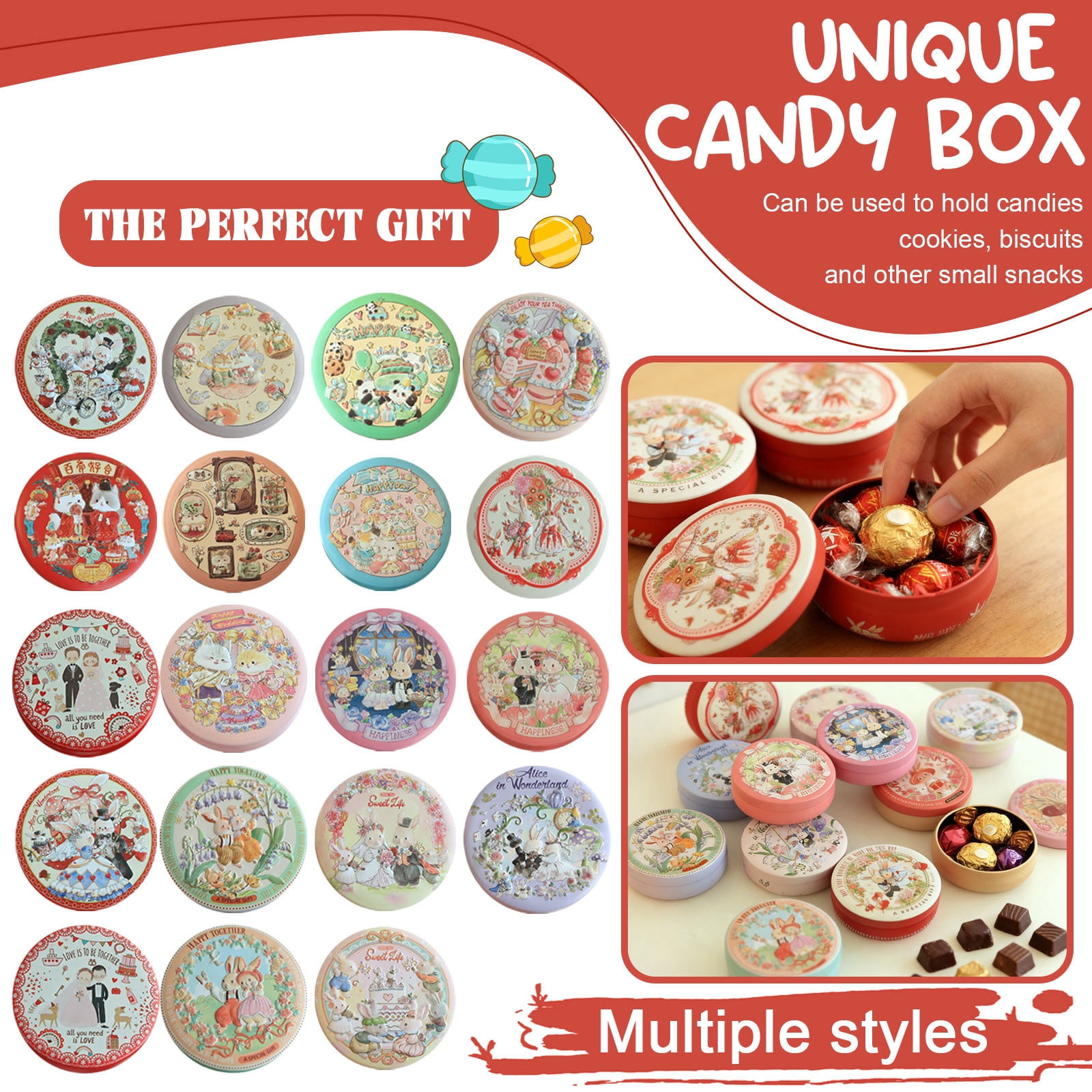 Drum Shaped Small Metal Tin Candy Containers with Lids for Party Favors ...