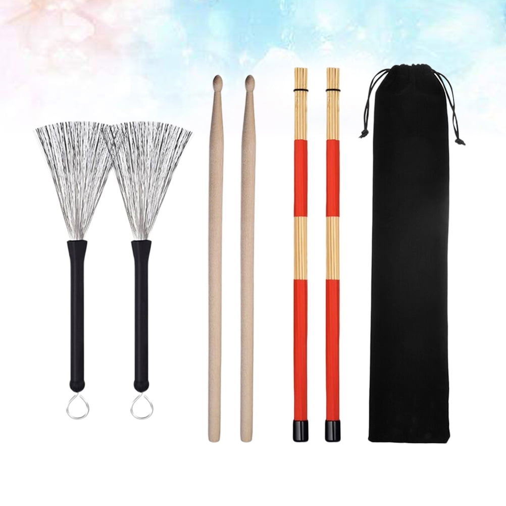 Drum Sticks Set, 5A Maple Wood Drum Sticks, Retractable Drum Wire Brushes, Rods Drum Brushes Set ...