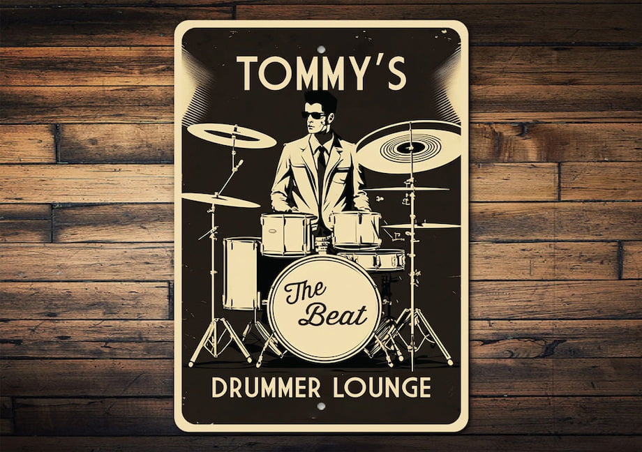 Drummer Lounge Sign Name Sign Home Studio Drummer Decor Retro Music ...