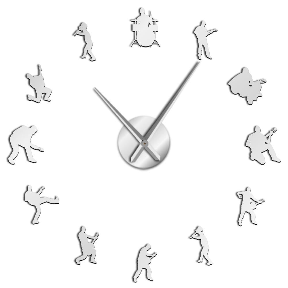 Drummer Music Rock Band DIY Giant Wall Clocks Guitar Player Silhouette ...