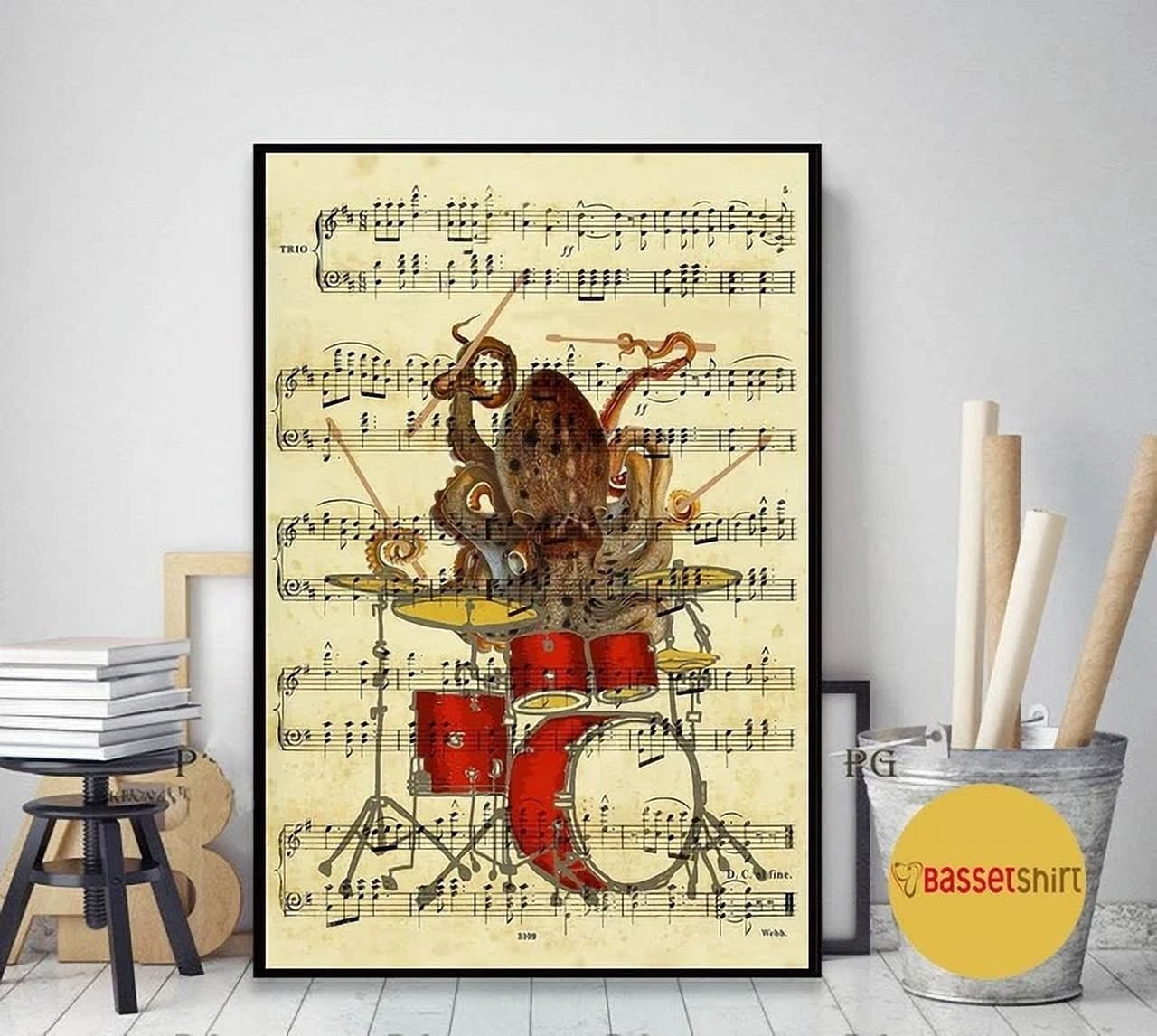 Drummer Octopus Lyrics Song Poster Home Decor Vintage Art Print Cute ...