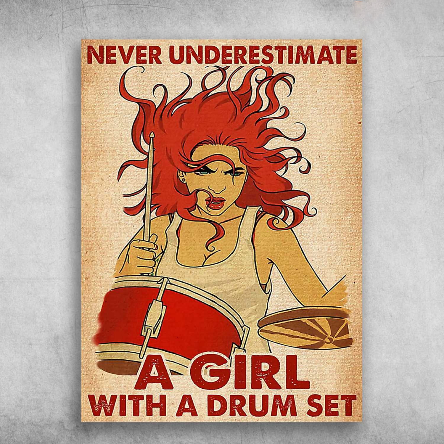 Drummer Poster, Girl Drumming, Never Underestimate A Girl, With A Drum ...