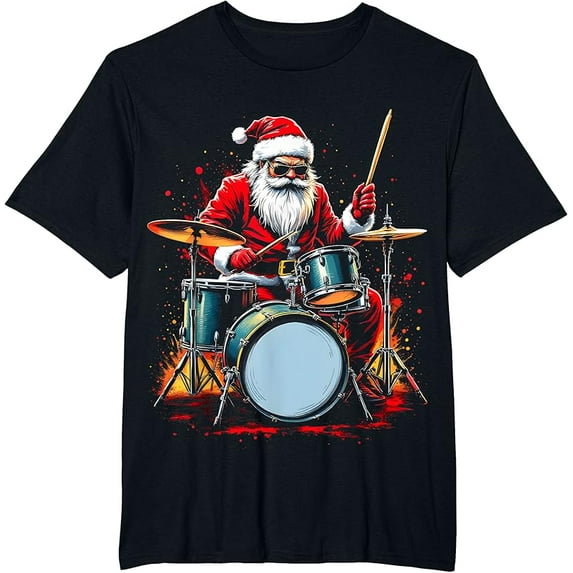 Drummer Santa Playing Drums Music Lover Funny Holiday Shirt, for men ...