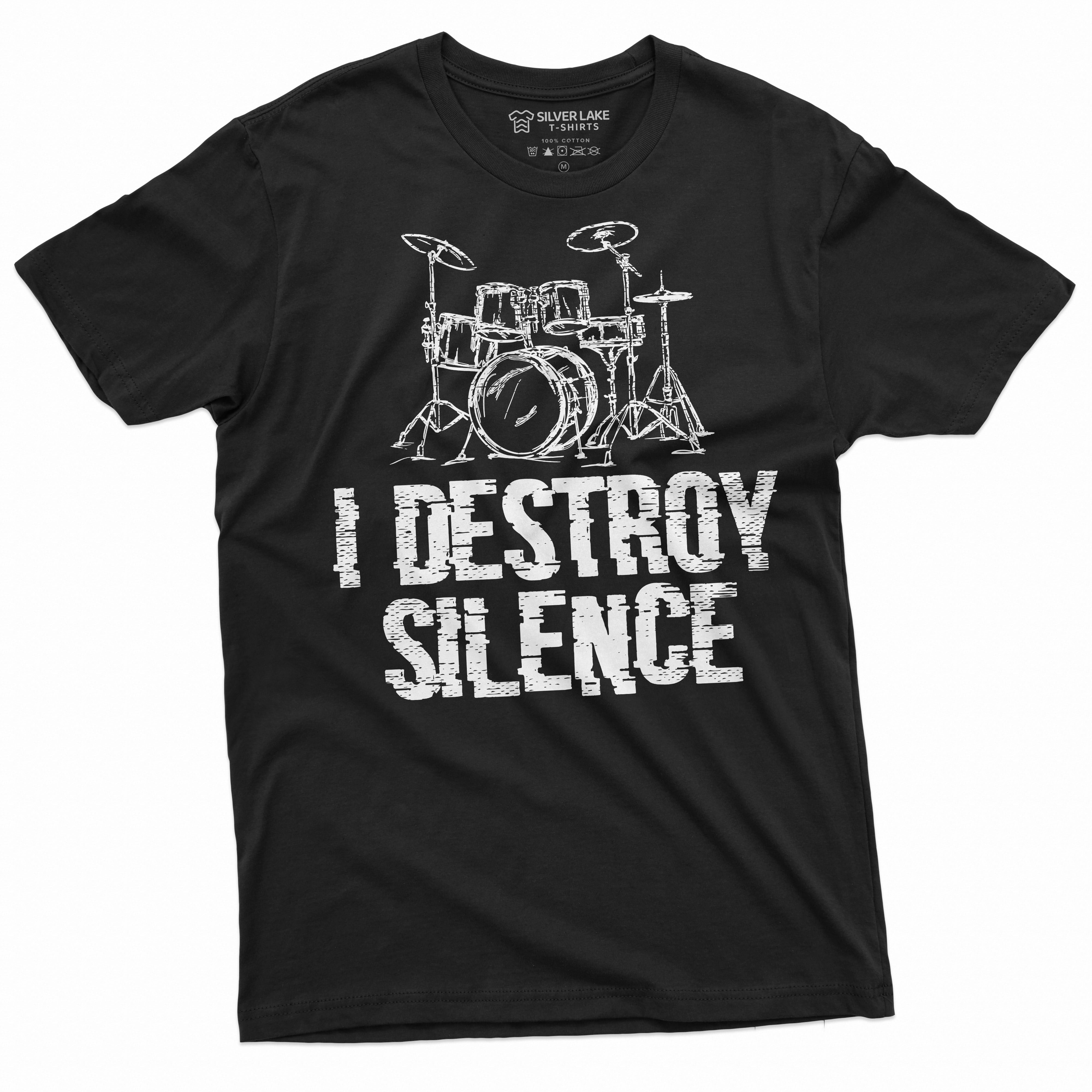 Drummer T-Shirt I Destroy Silence Drum Drumming Music Tee Musical Band ...