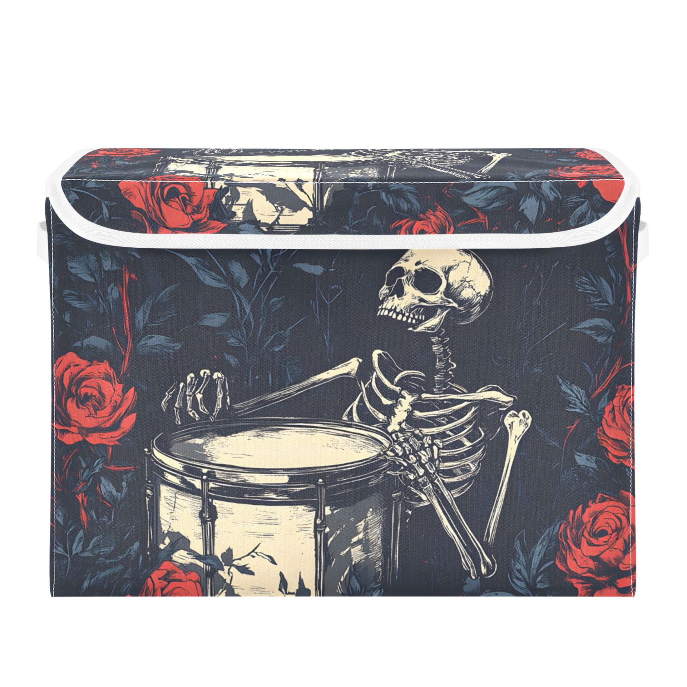 Drumming Skeleton and Rose Large Storage Bins with Linen Collapsible ...