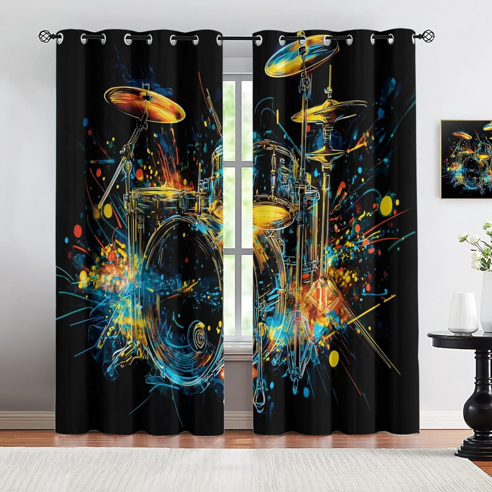 Drums Blackout Curtains For Living Room, Stage Band Bedroom Curtain ...