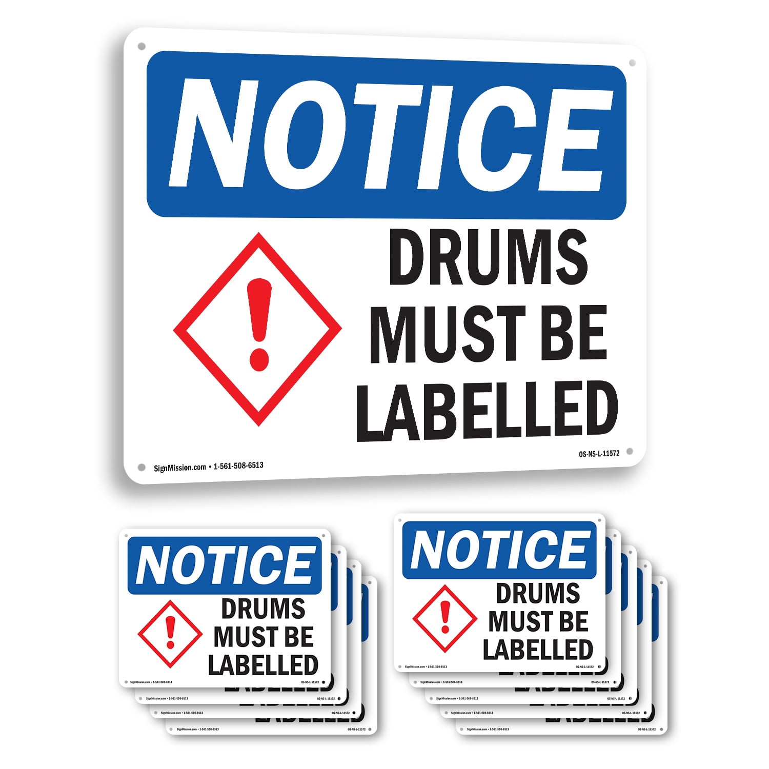 Drums Must Be Labeled OSHA Notice Rigid Plastic Sign 24 Inch x 18 Inch ...