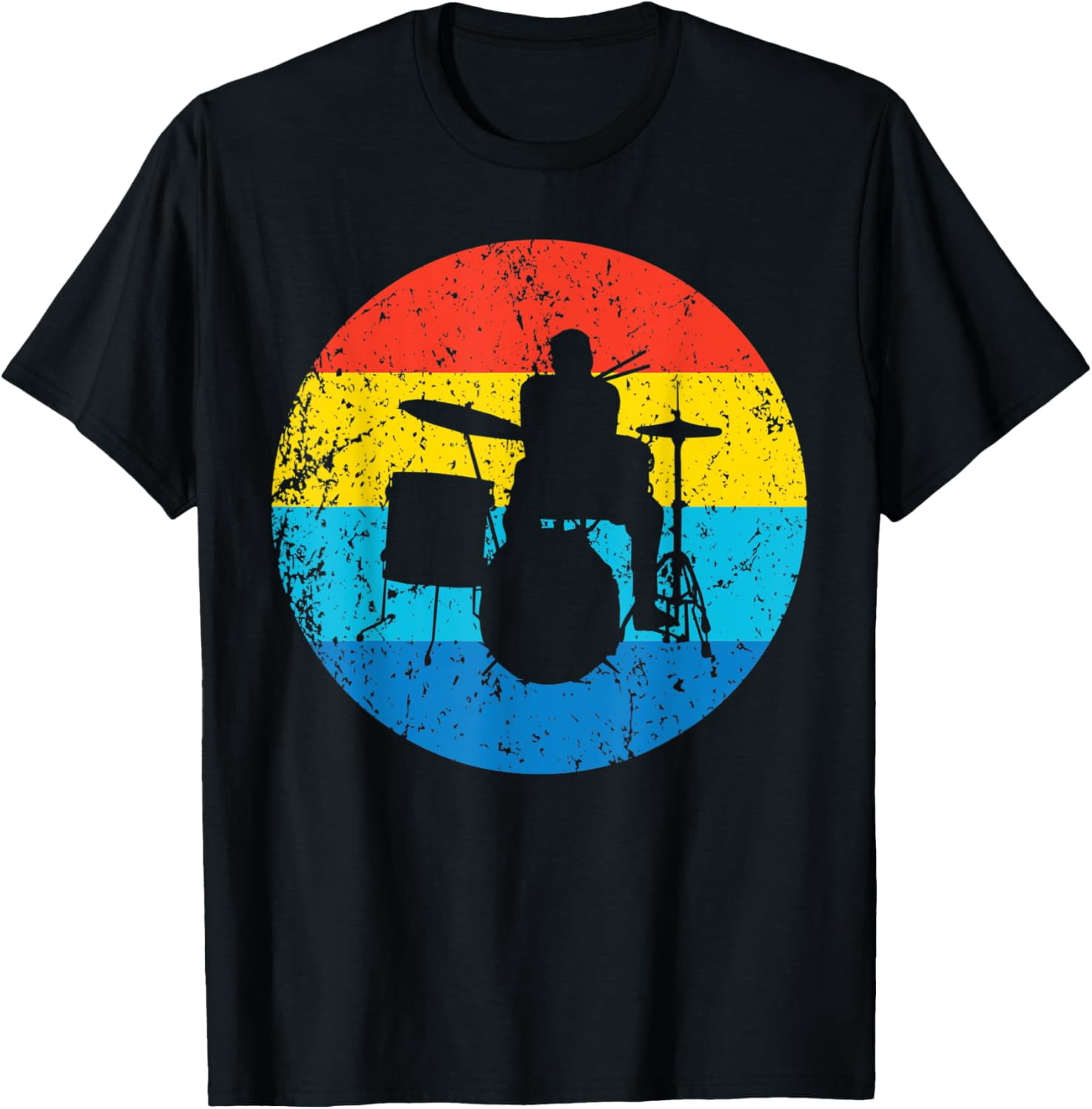 Drums Vintage Music Retro 1970's Style Circle T-Shirt men and women can ...