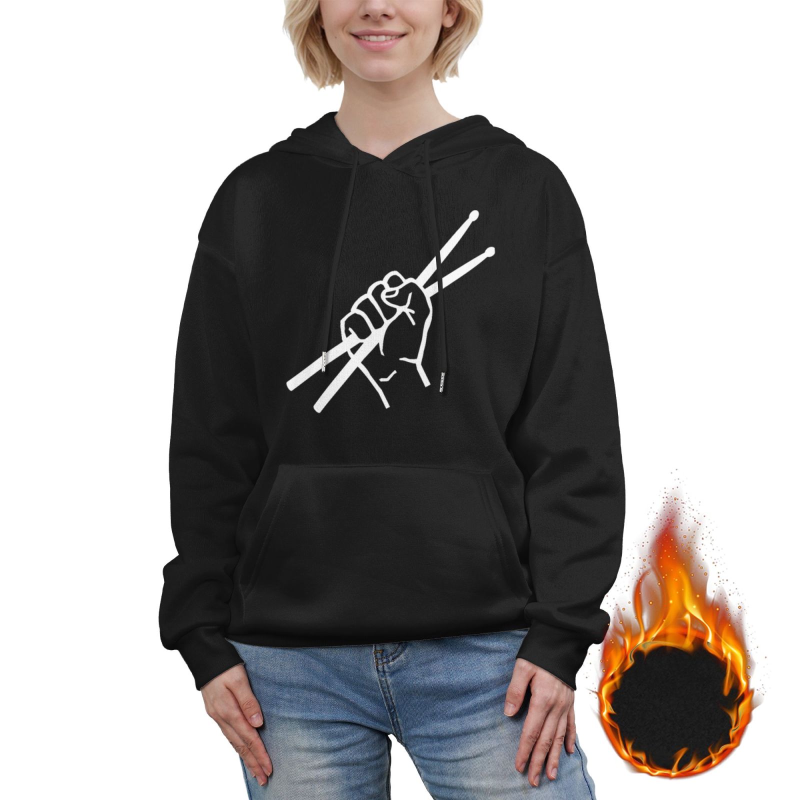 Drumsticks Drummer Women's Fleece Hoodie Long Sleeve Casual Pullover ...