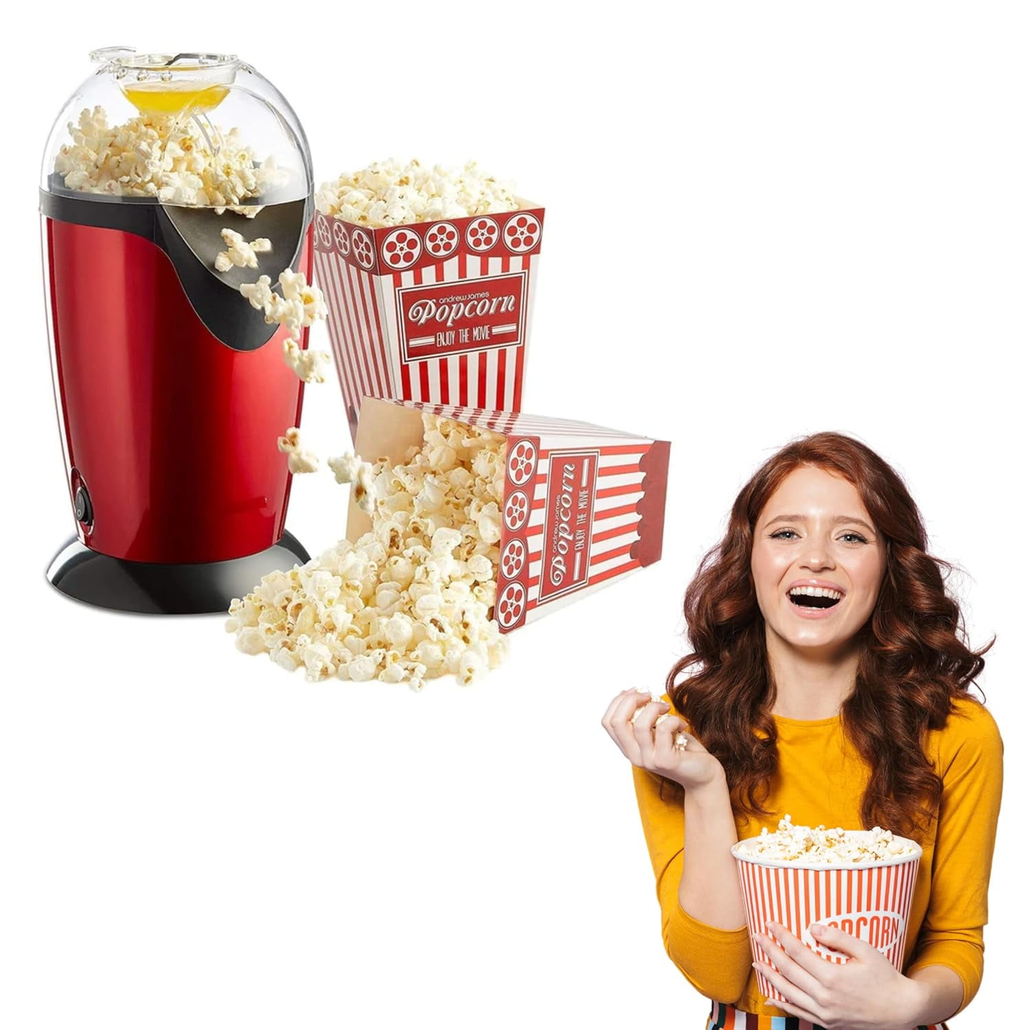 Drumstone Electric Popcorn Maker 1200W Power Transparent Chute Quick ...