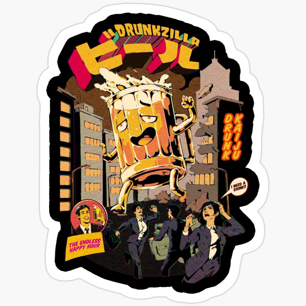 Drunk Beer Attack Black Sticker Phone Decal Water Bottle Stickers Car ...