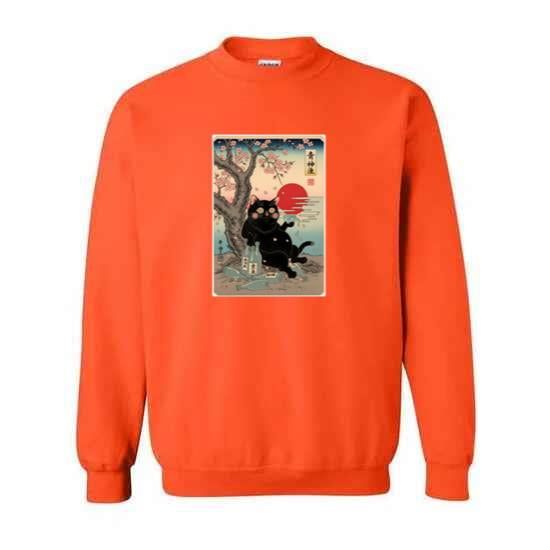 Drunk Black Cat With Sake Bottles Sakura Humor Sweatshirt up to 5XL ...