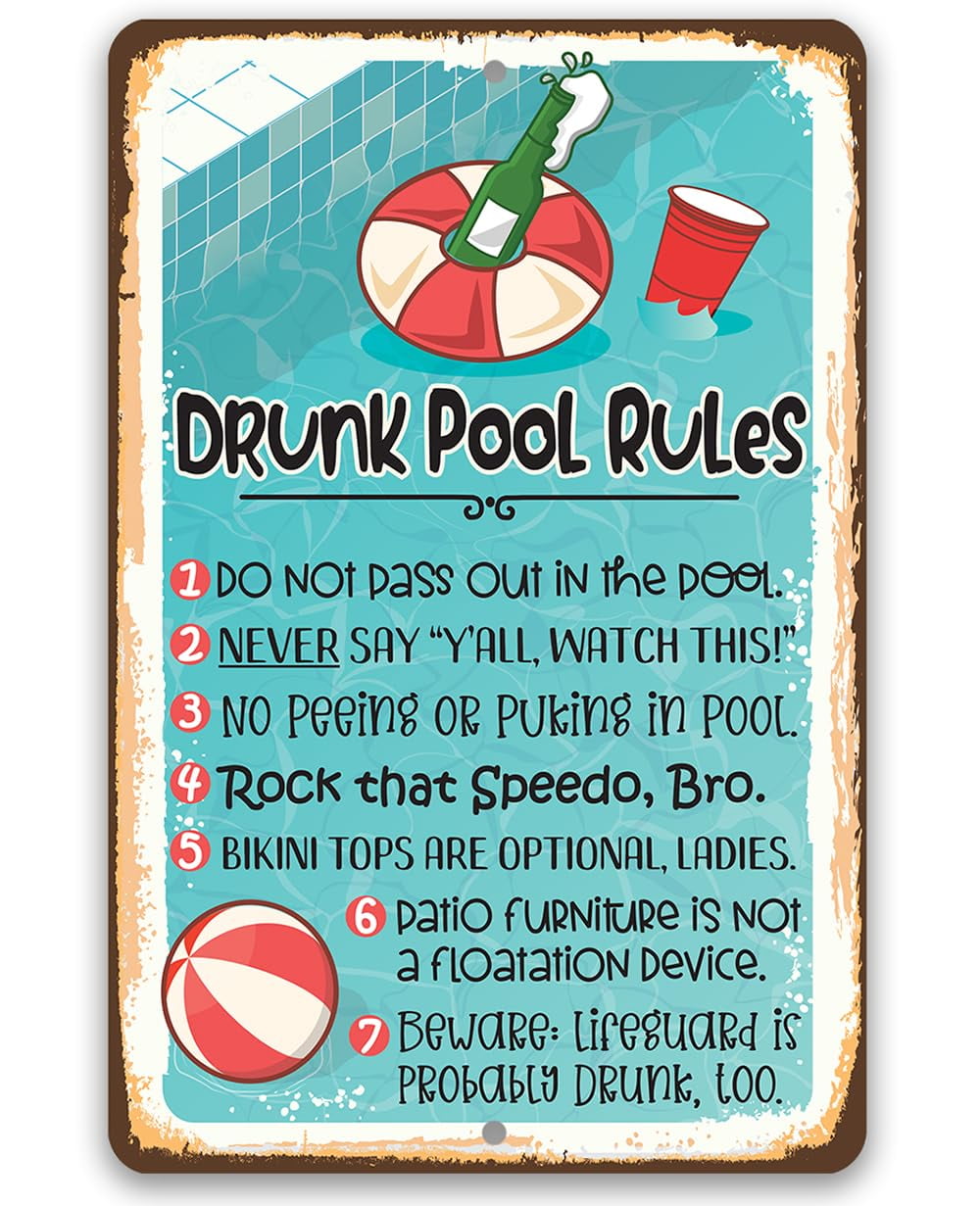 Drunk Pool Rules - Funny Swimming Pool Decor, Summer Pool Party ...