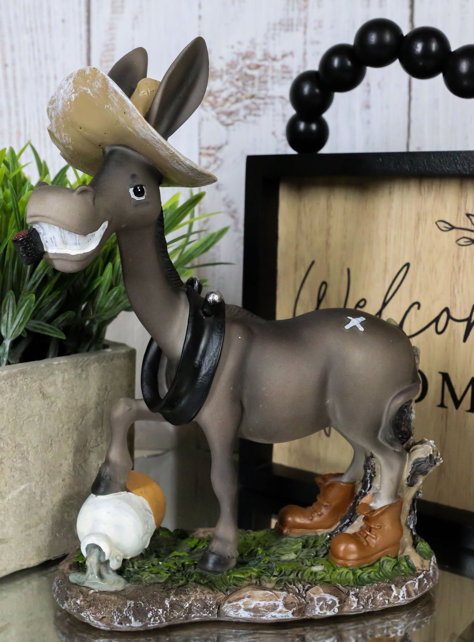 Whimsical Drunk Donkey Figurine with Farmer Hat, Smoking Pipe and ...