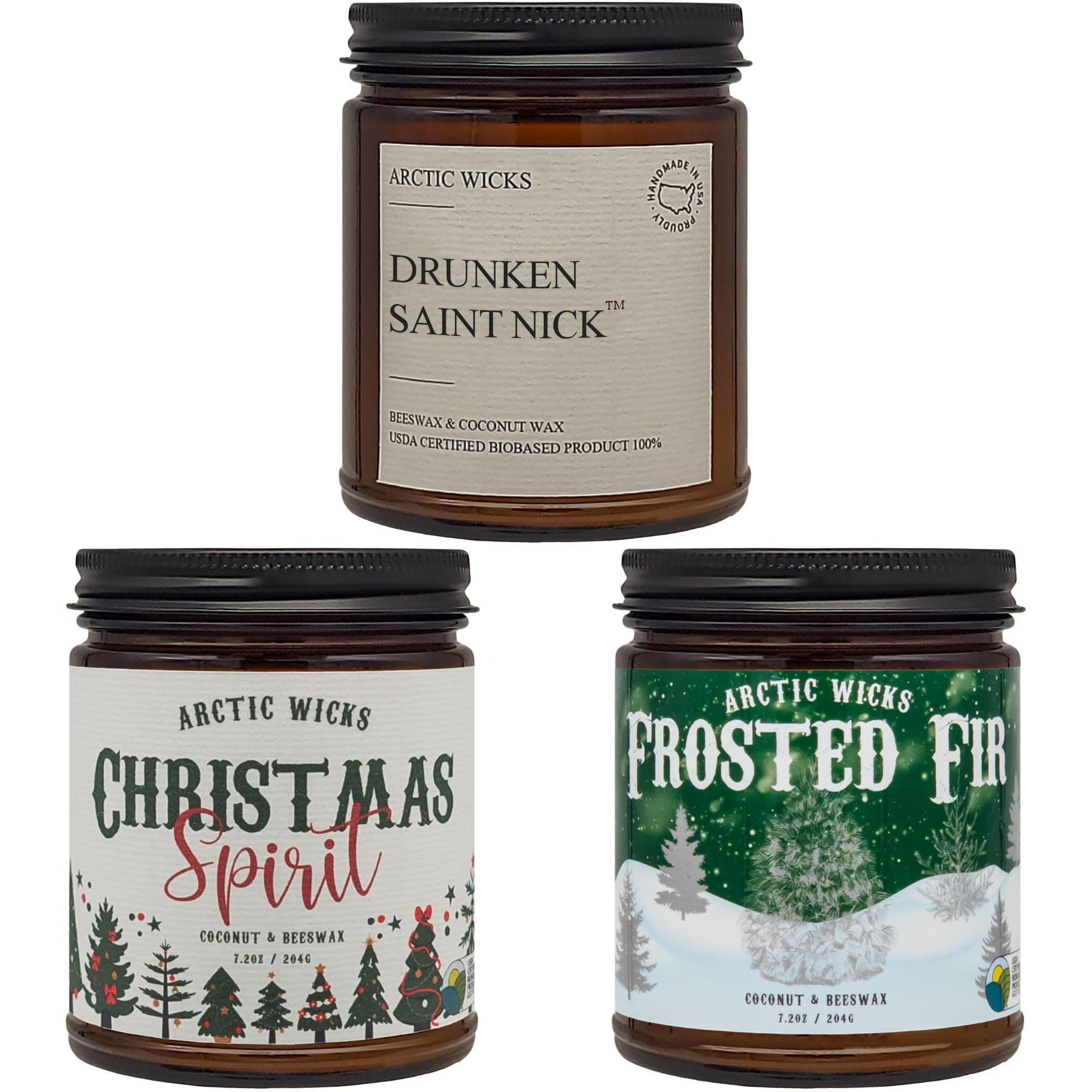 Drunken Saint Nick Christmas Spirit Frosted Fir 3 Pack Winter Candles ...