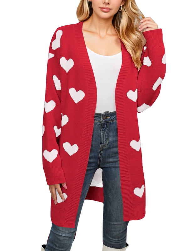 Drvitor Valentines Cardigans for Women Heart Printed Open Front ...