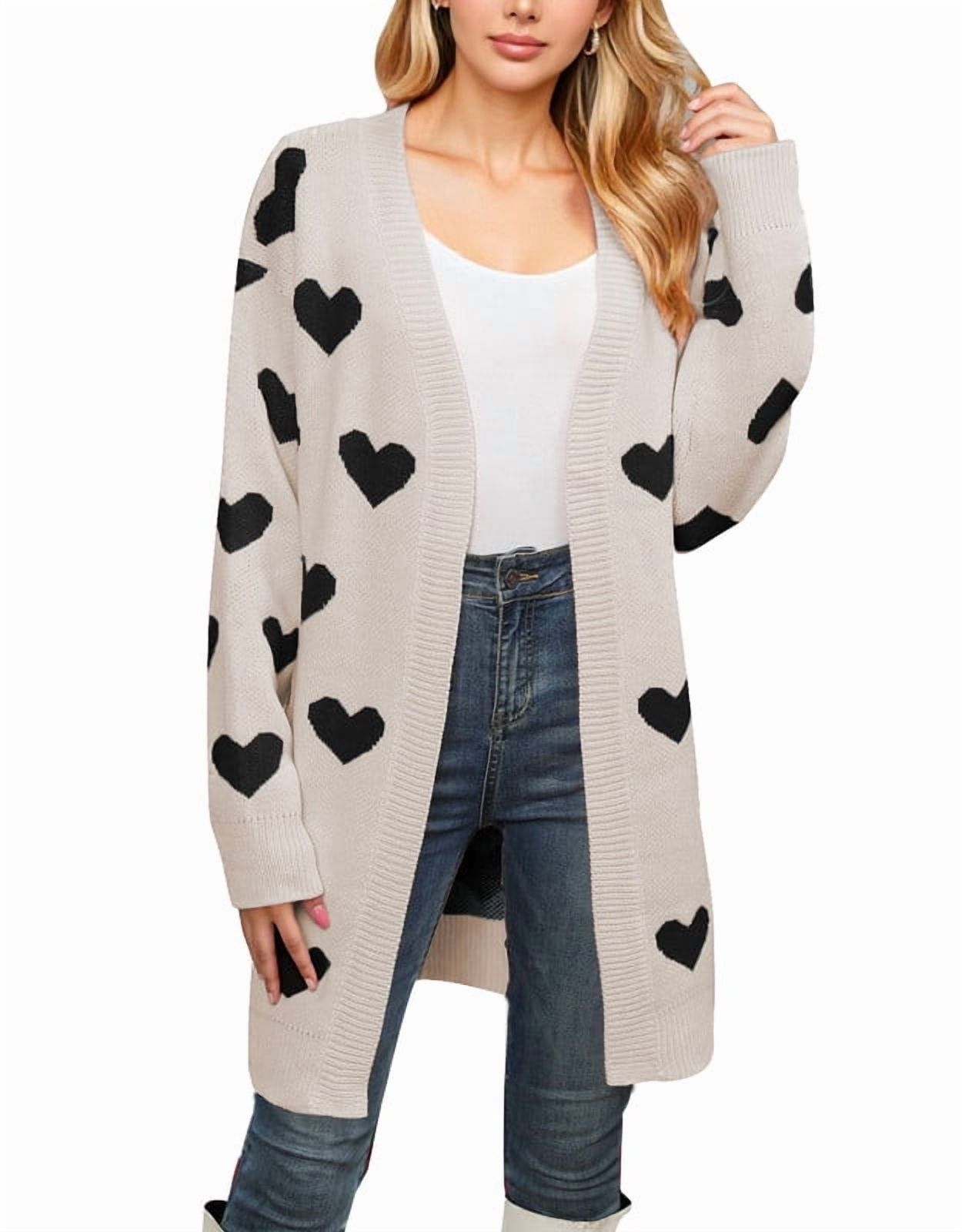 Drvitor Valentines Cardigans for Women Heart Printed Open Front ...