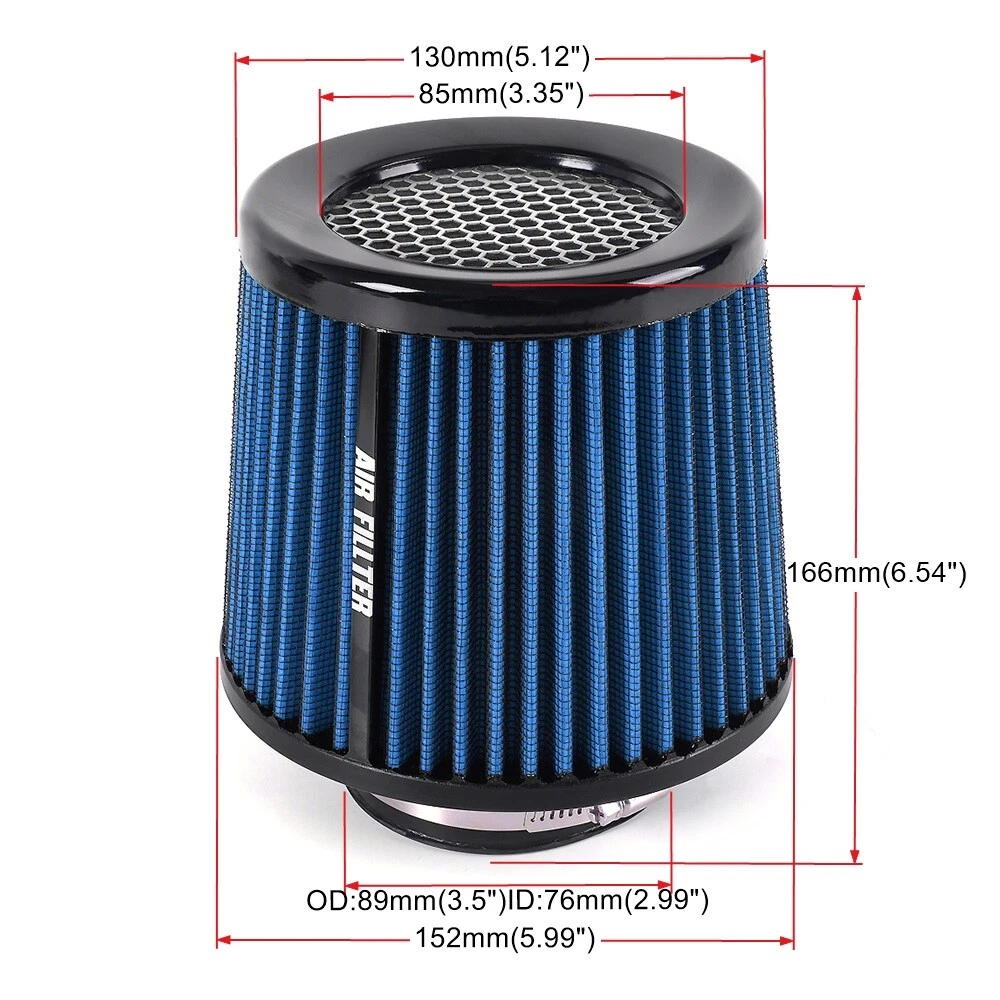 Dry Air Filter 3" 76mm High Flow Inlet Cold Air Intake Cone Replacement ...