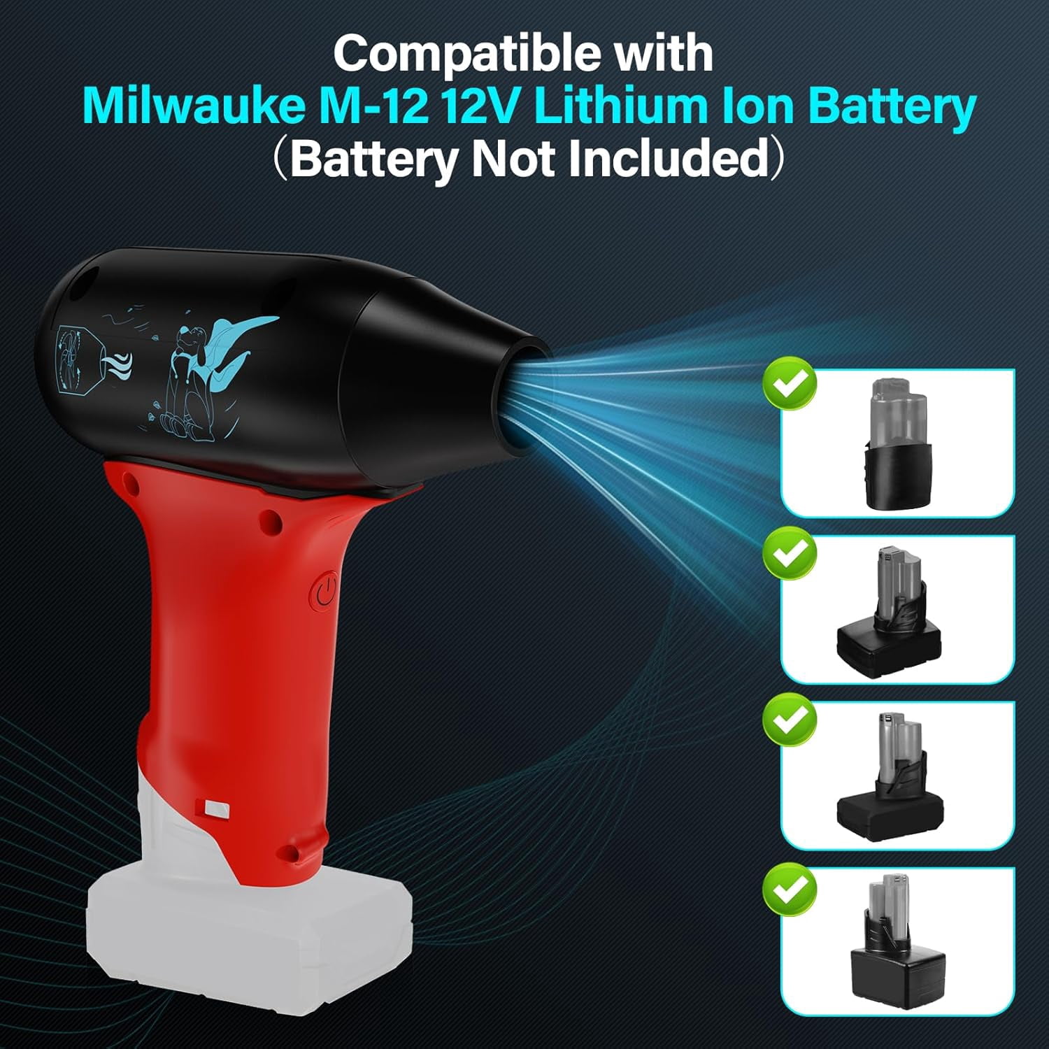 Dry Blower Turbo Fan for Milwaukee 12V M12 Series Battery, 130000RPM ...