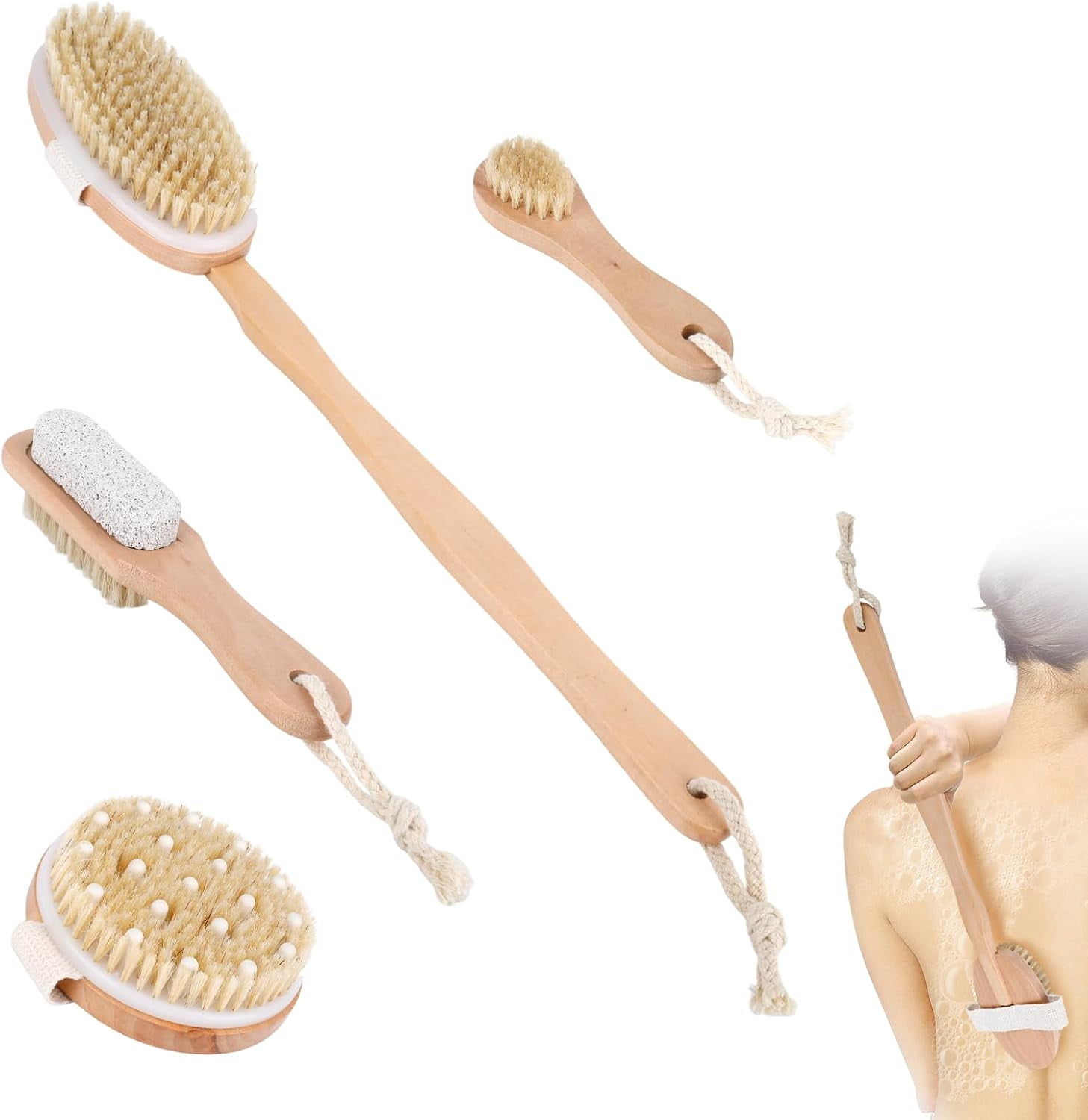 Dry Brush Set-4 Packs Natural Boar Bristle Dry Brushing Body Brush ...