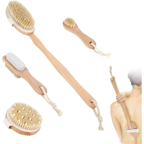 Dry Brush Set-4 Packs Natural Boar Bristle Dry Brushing Body Brush ...