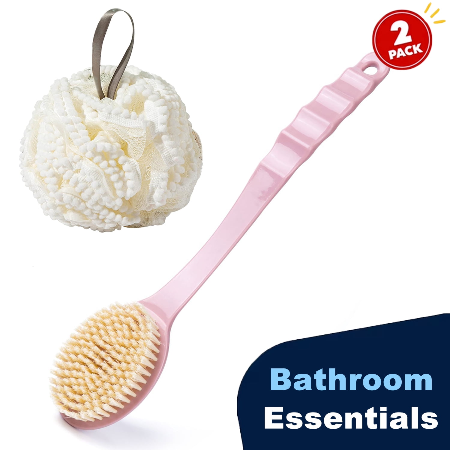 Dry Brushing Body Brush Long Handle and Ball Loofah Sponge - Soft ...