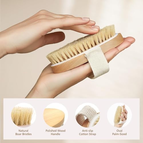 Dry Brushing Body Brush, Natural Bristle Dry Skin Exfoliating Brush ...