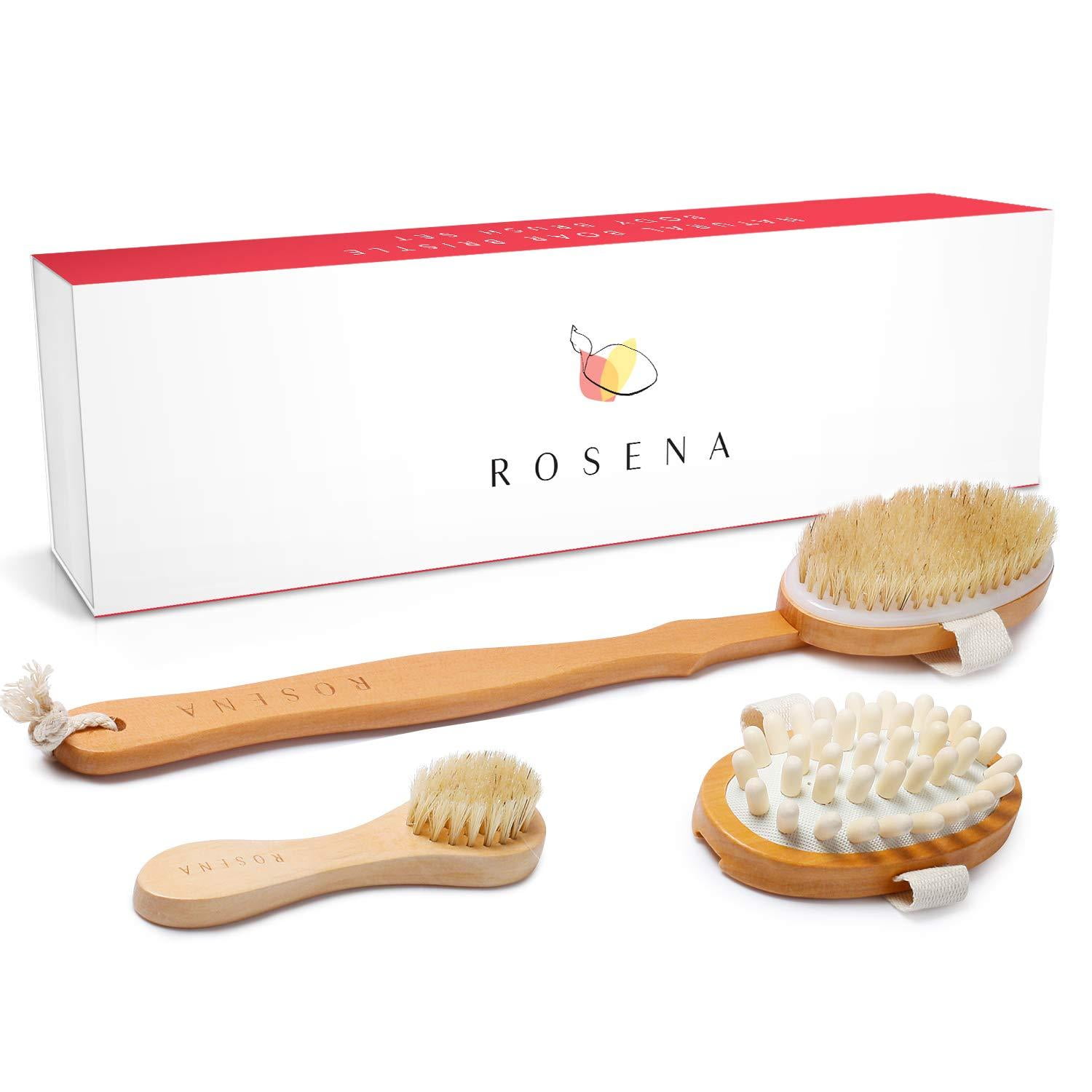 Dry Brushing Body Brush Set Best for Cellulite Lymphatic Drainage Skin Exfoliating Natural Bristle Spa Kit Long Handle Back Scrubber Massager Face Exfoliator for Radian Walmart